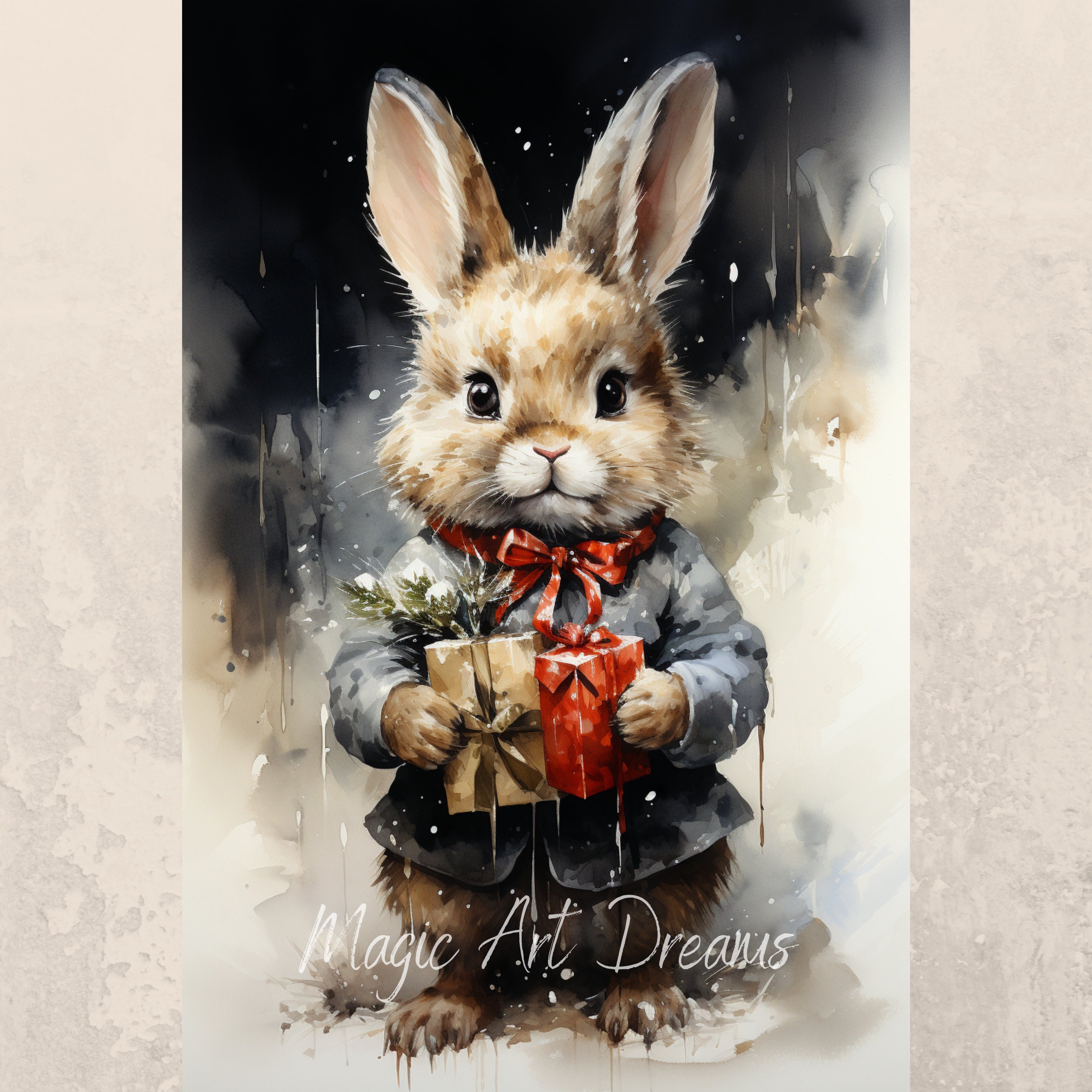 Christmas Bunny With Gift Clipart, Winter Holiday Illustration , 10 ...
