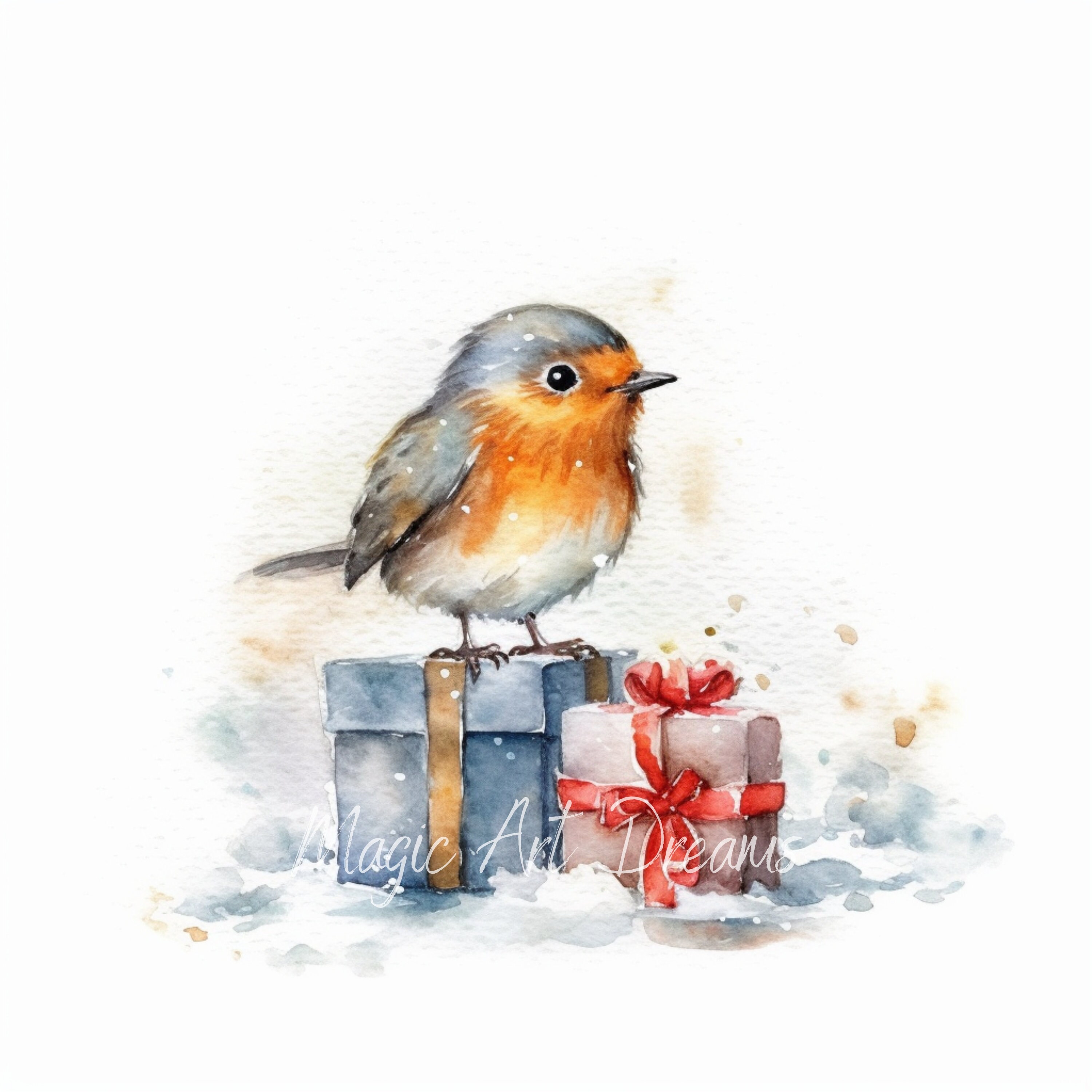 Aquarell Weihnachten Rotkehlchen mit Geschenk, 16 hochwertige JPGs ...