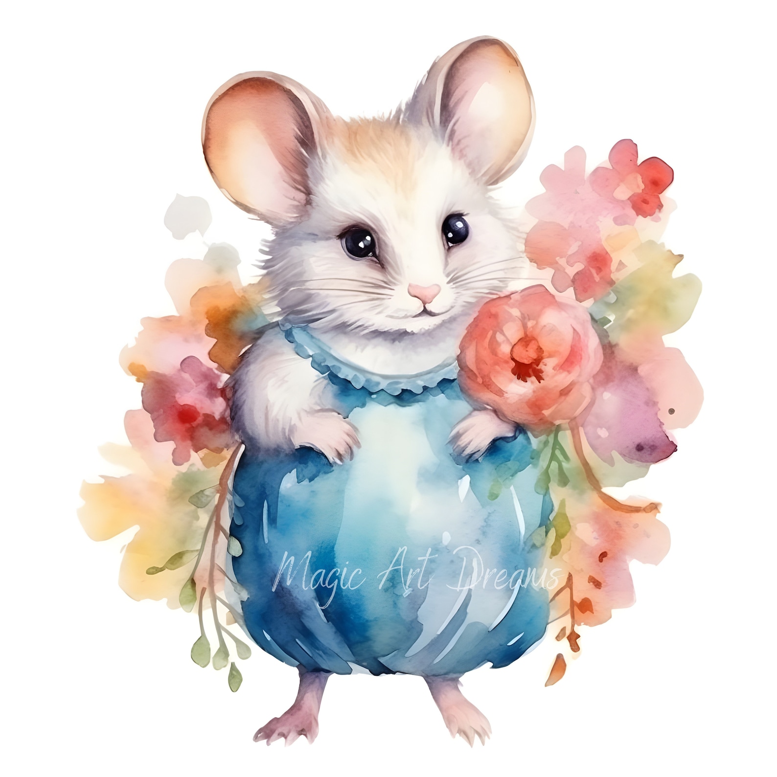 Watercolour Mouse With Flowers Clipart 43 High Quality Jpgs, Digital ...