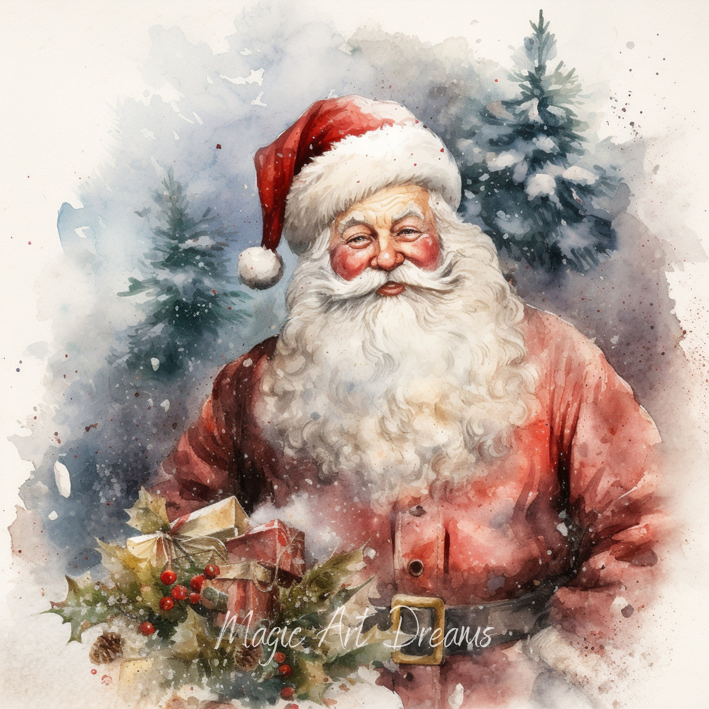 Christmas Santa Claus, Watercolor Clipart, Book Scrapping, 13 JPG ...