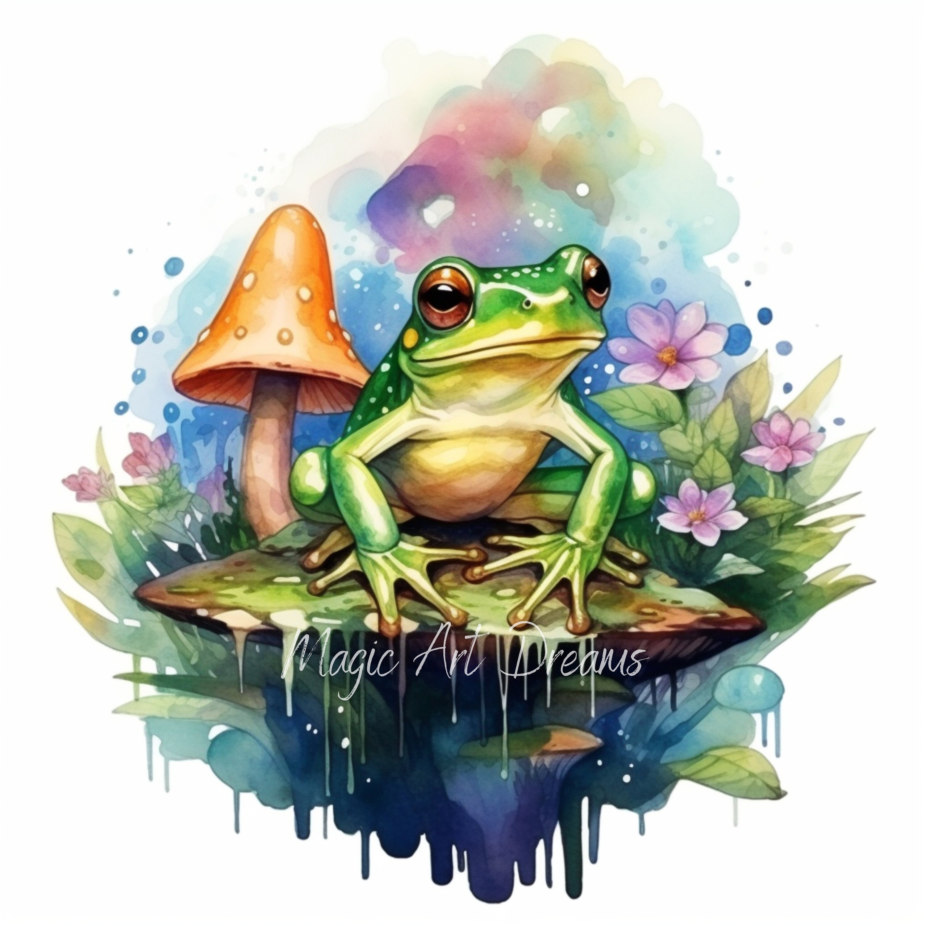 Watercolour Fall Frog With Mushrooms Clipart, 14 Jpgs, Not Transparent ...