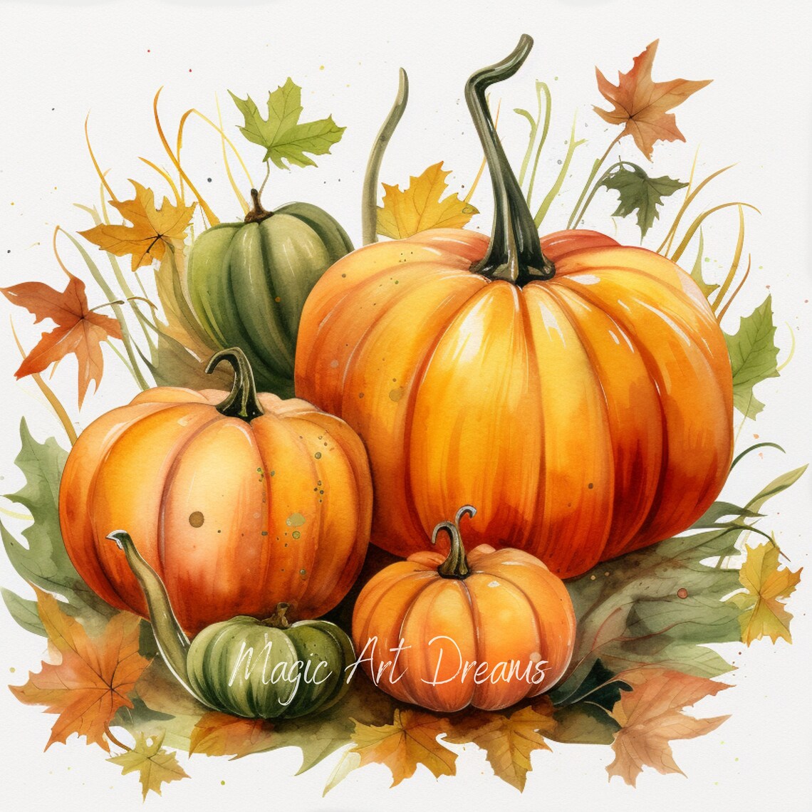 Pumpkin Clipart Autumn Watercolour in JPG Format Instant - Etsy