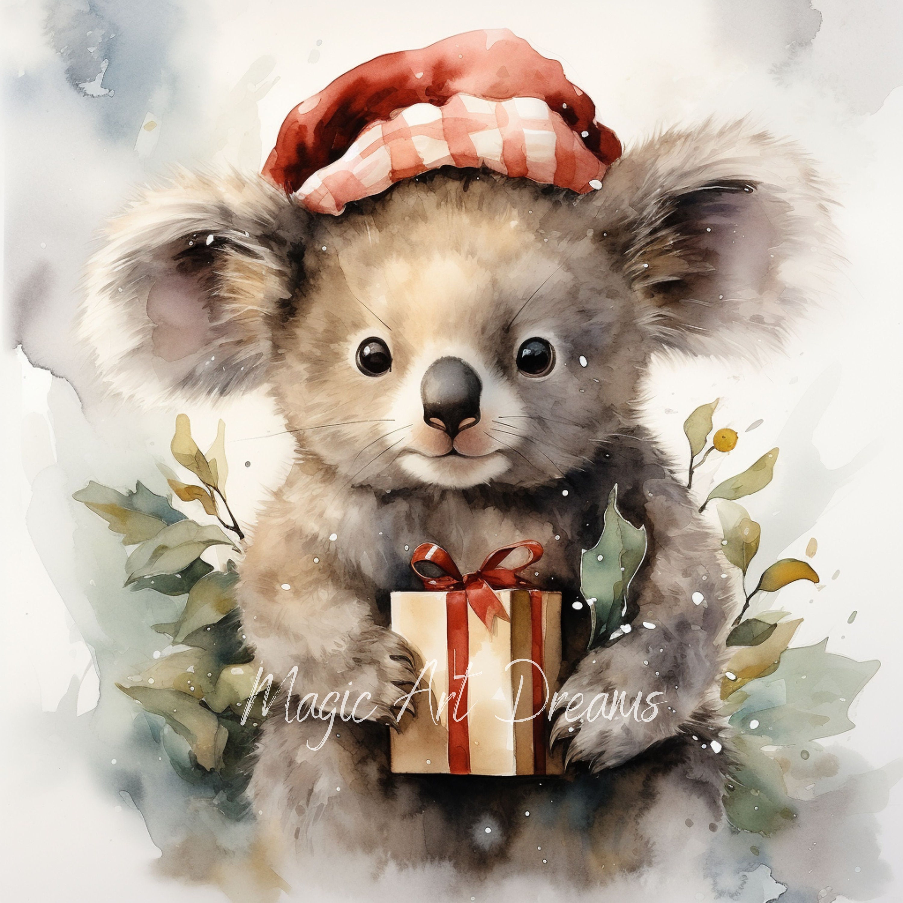 Watercolor Christmas Koala Clipart Bundle, Winter Animal Clipart for ...