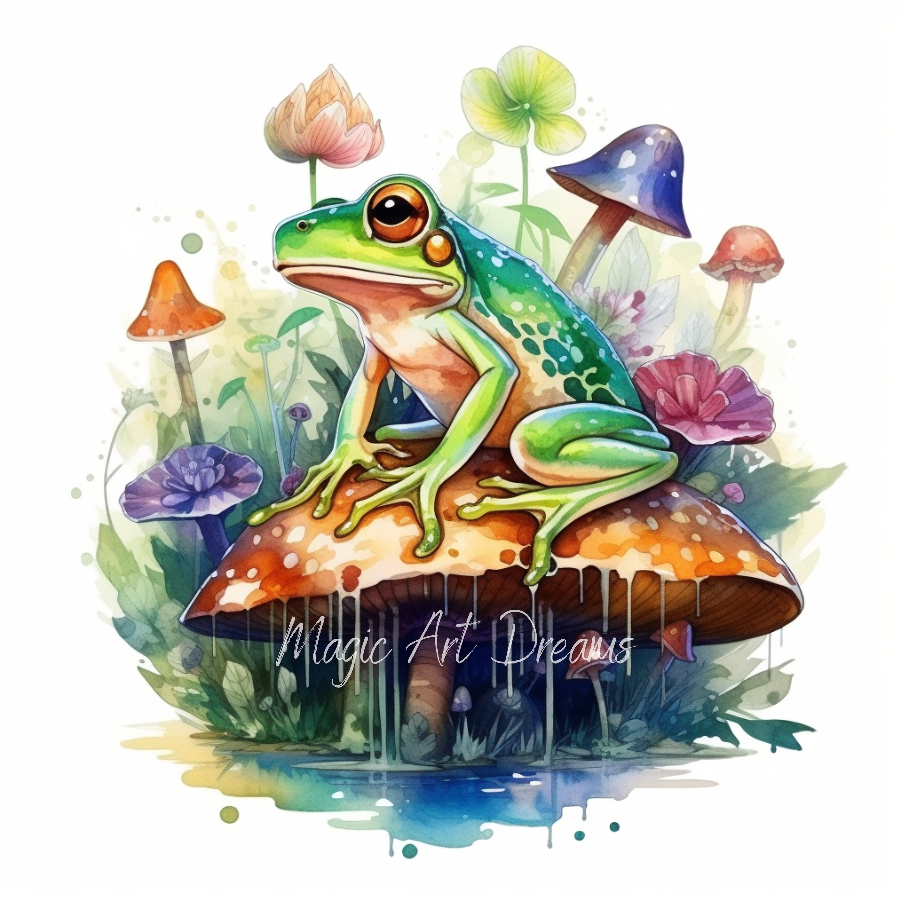 Watercolour Fall Frog With Mushrooms Clipart, 14 Jpgs, Not Transparent Background, Commercial ...