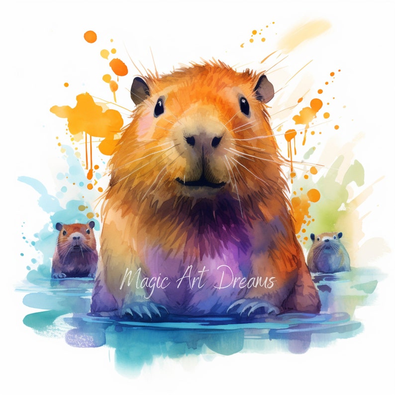 Watercolour Cute Funny Capybara Clipart, 8JPG, Not Transparent ...