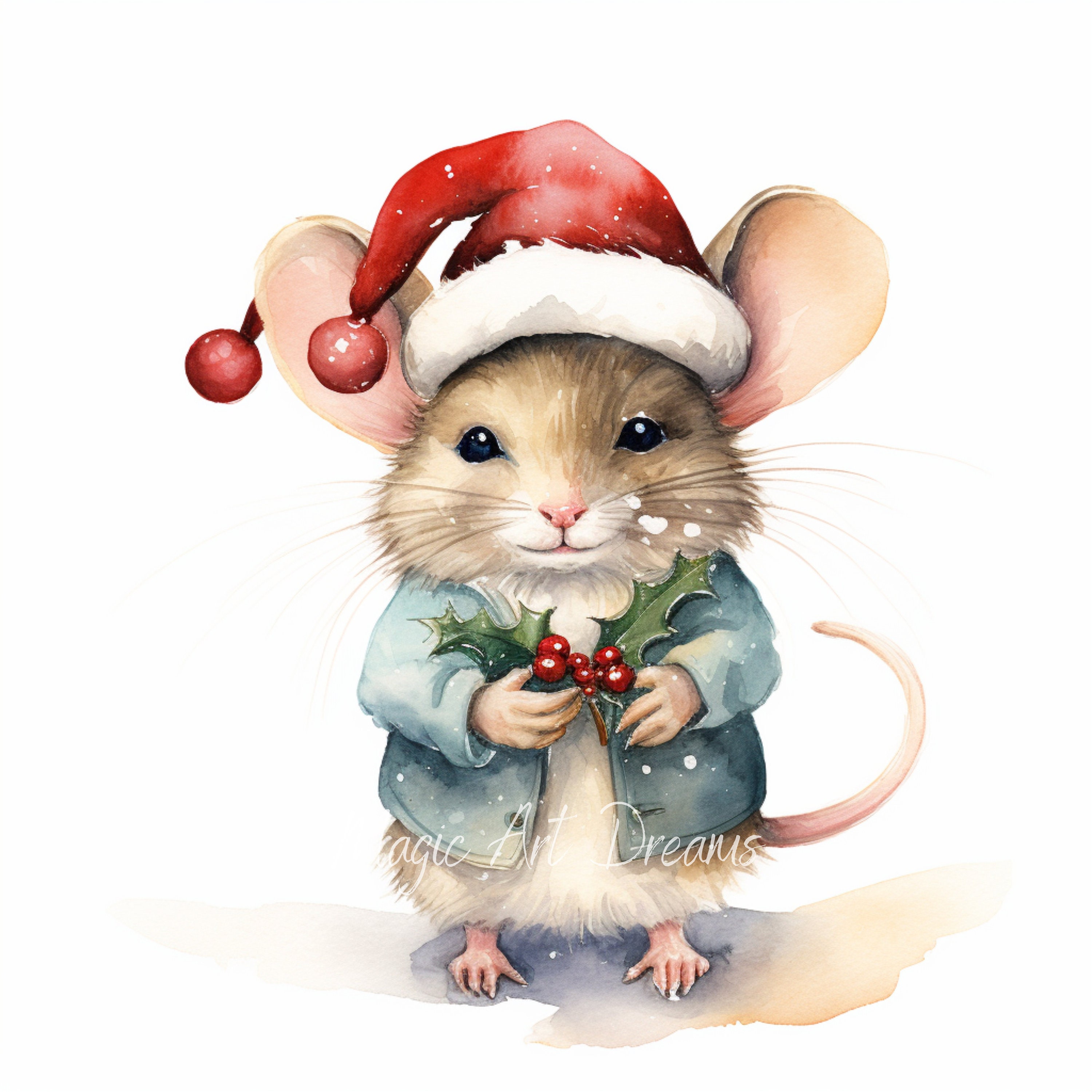 Festive Christmas Cute Mouse, Watercolor Clipart, Book Scrapping, 14 ...