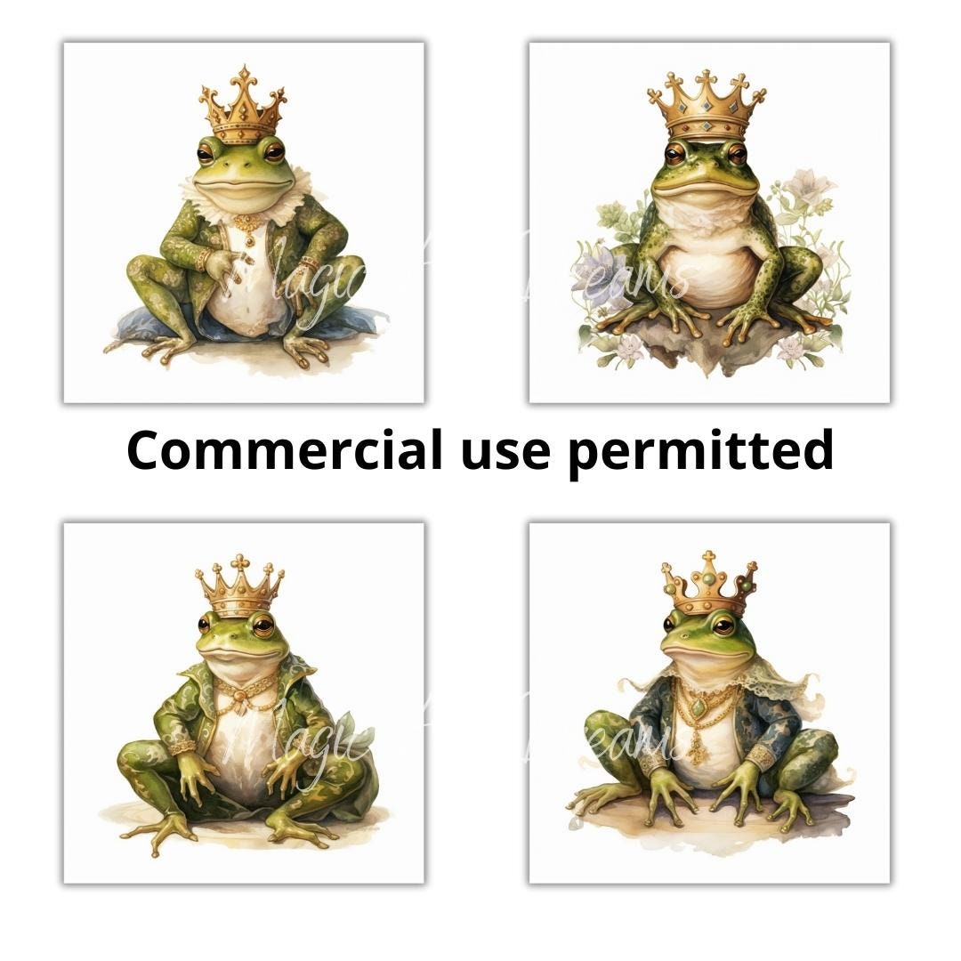 Fairy Tale Frog Clipart Bundle Watercolour PNG JPG Files, Digital Print ...