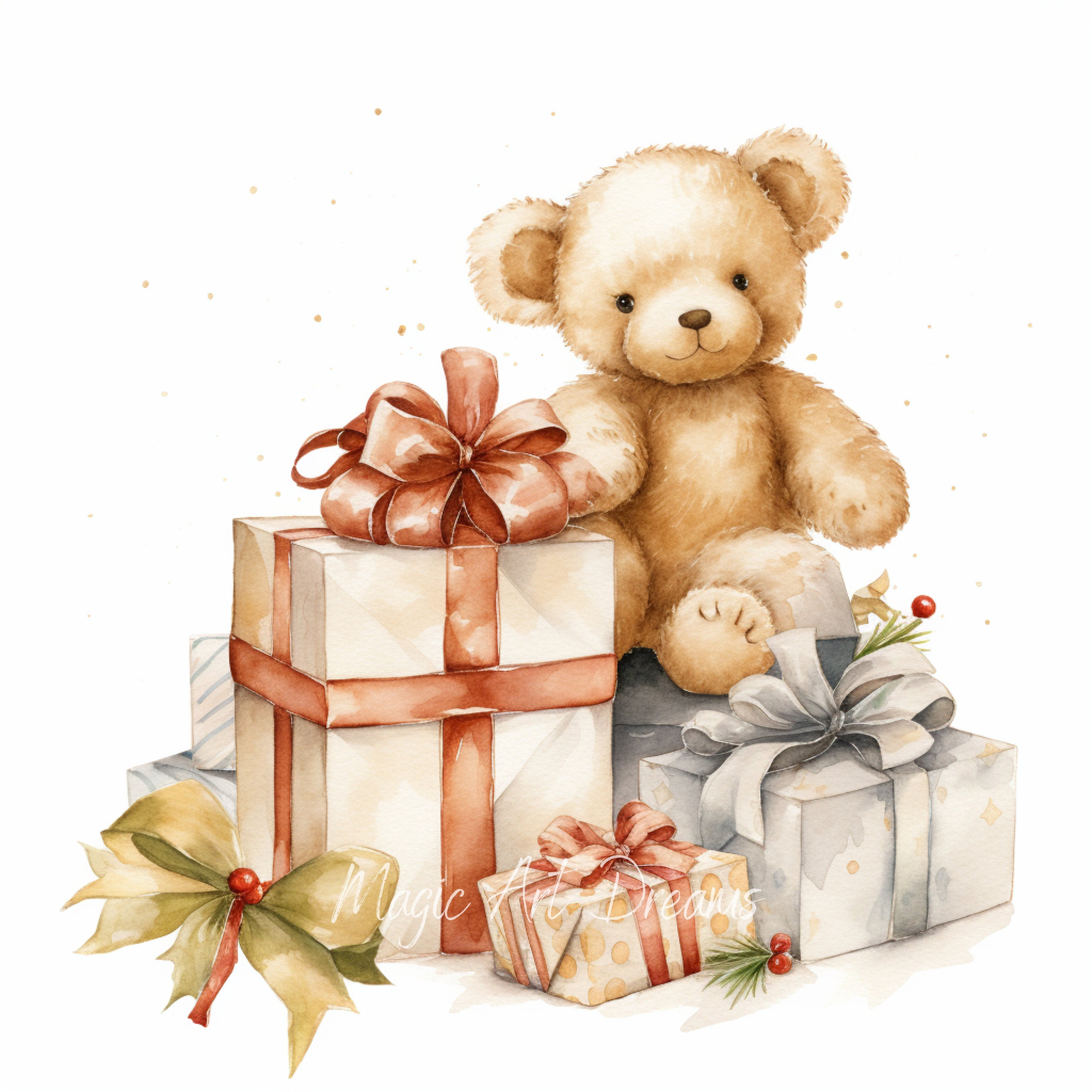 Christmas Cute Bear With Gifts Near the Christmas Tree, Watercolor ...