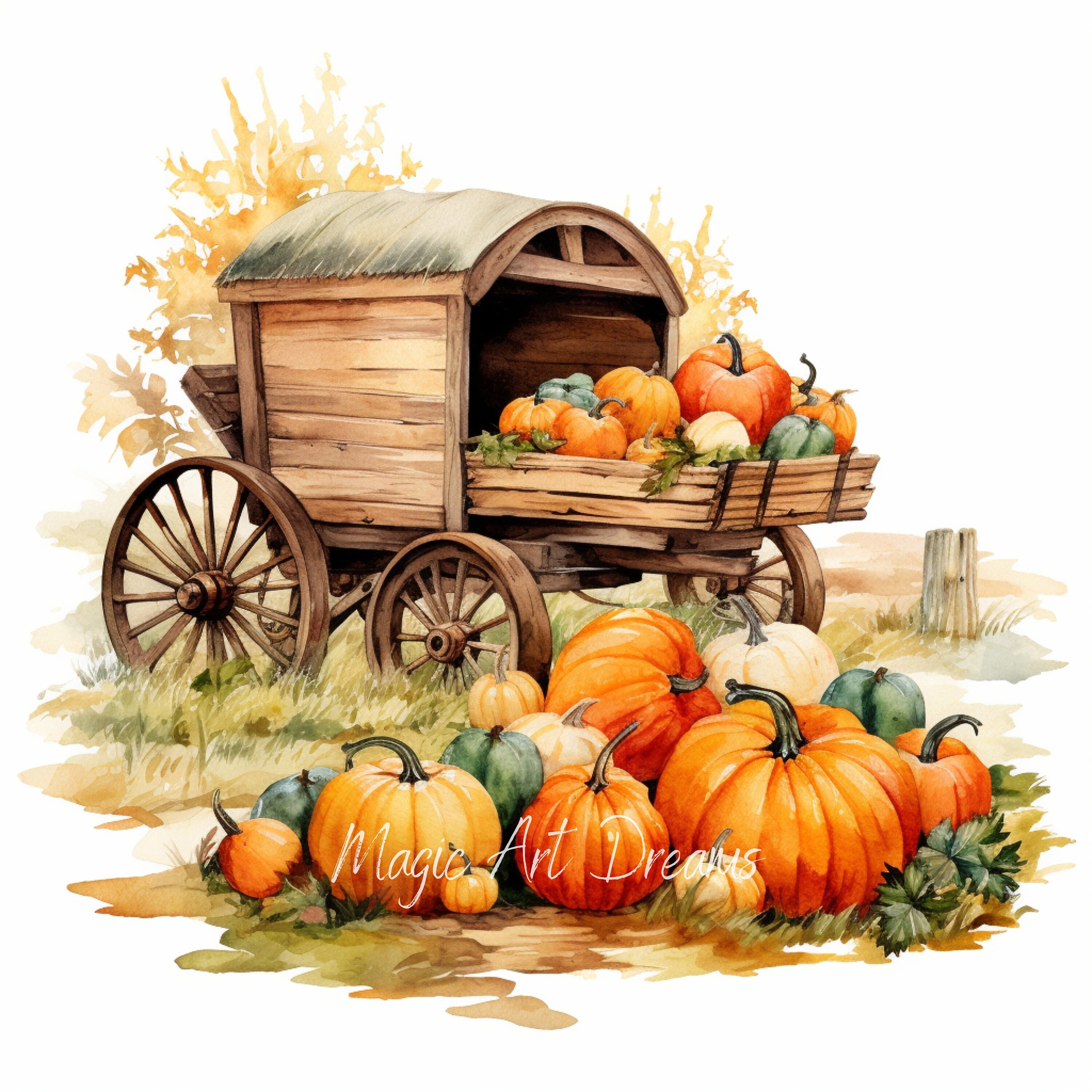 Watercolor Field With Pumpkins Clipart, 11 JPG, Fall Illustration ...