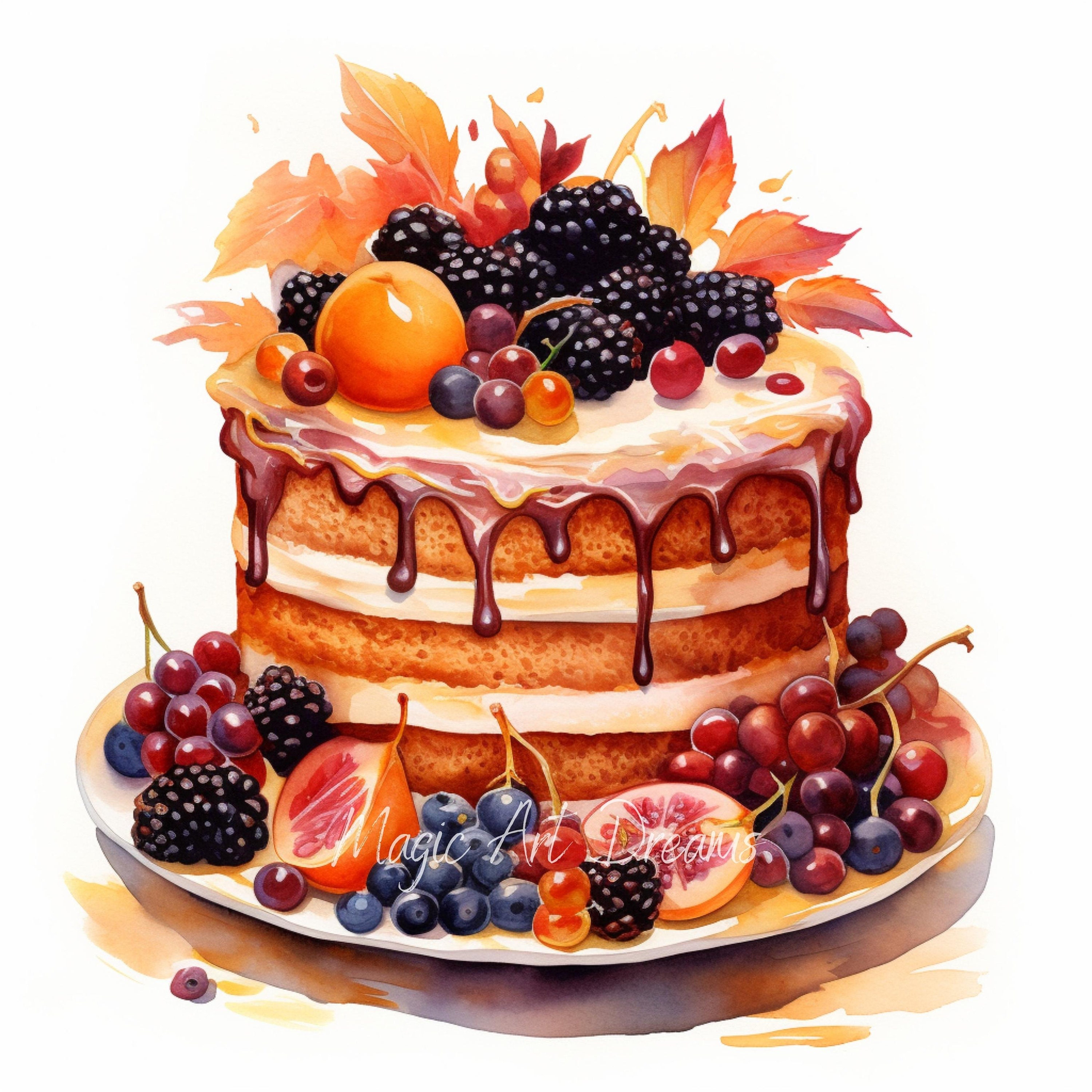 Fall Baking Clipart 13 High Quality Jpgs Watercolor Cake Clipart ...