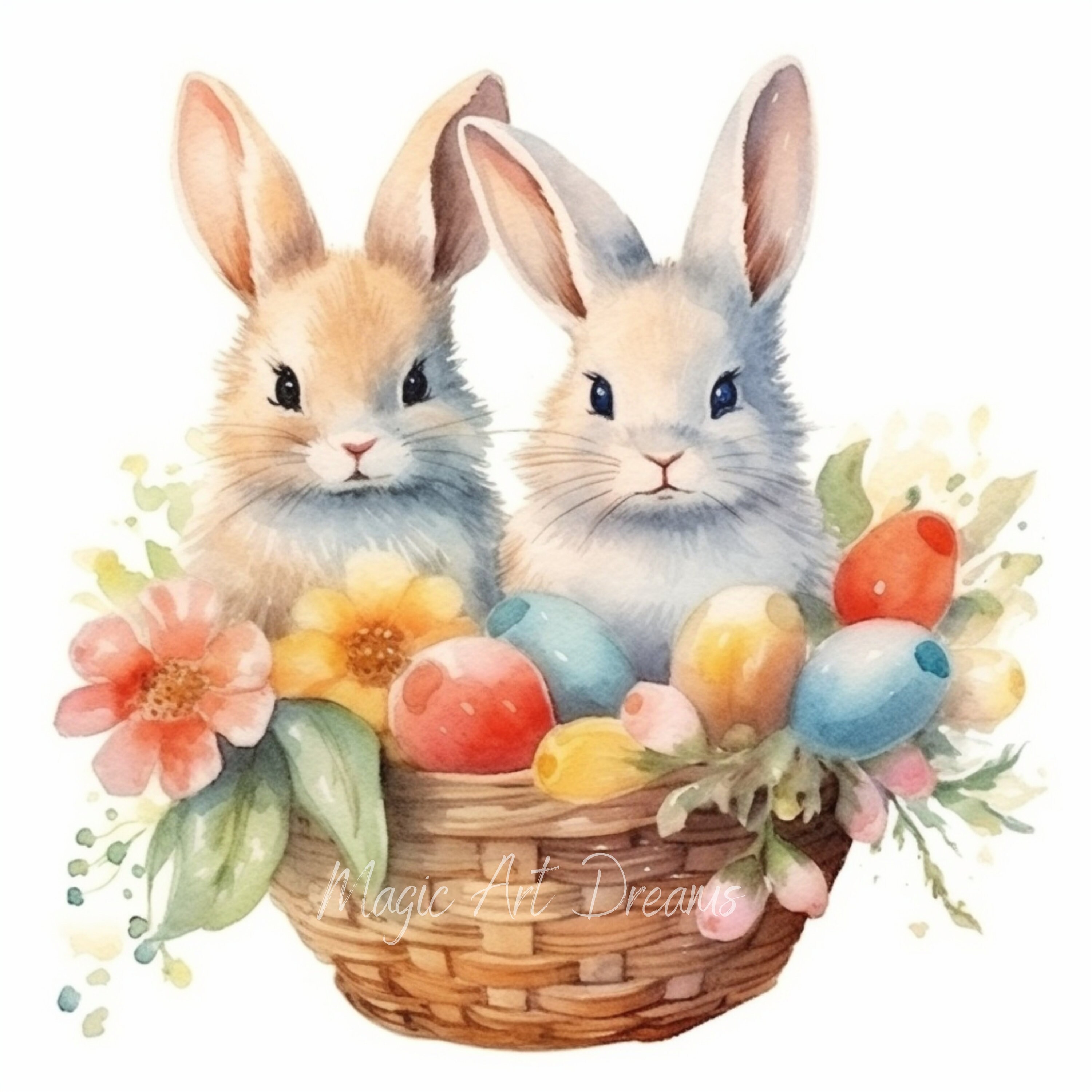 Watercolour Easter Bunnies Clipart, 24 Jpgs, Spring Rabbits ...