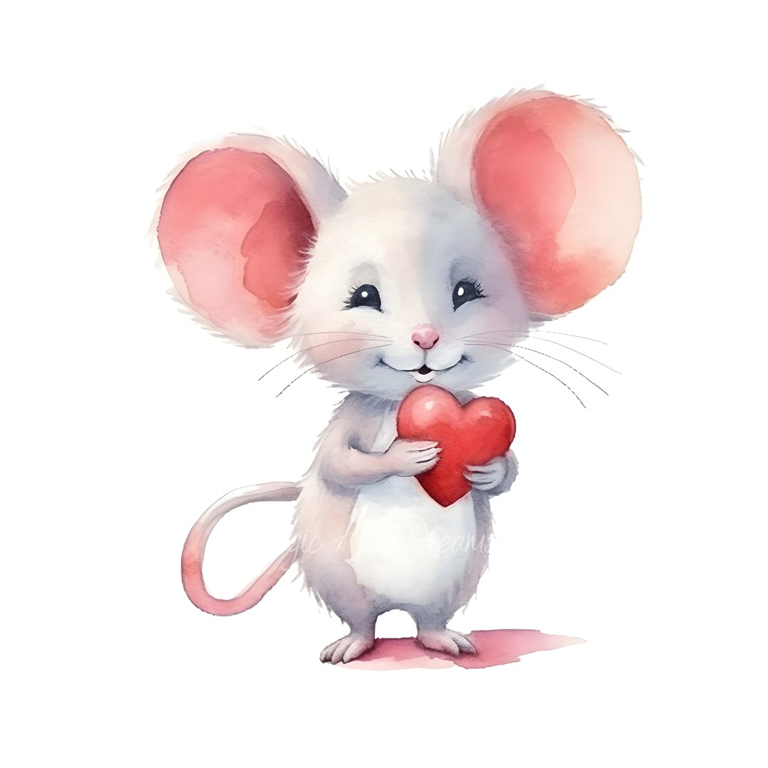 Watercolour Mouse With a Heart, 19 Jpgs, Download, Valentines Day Clipart, Not Transparent ...