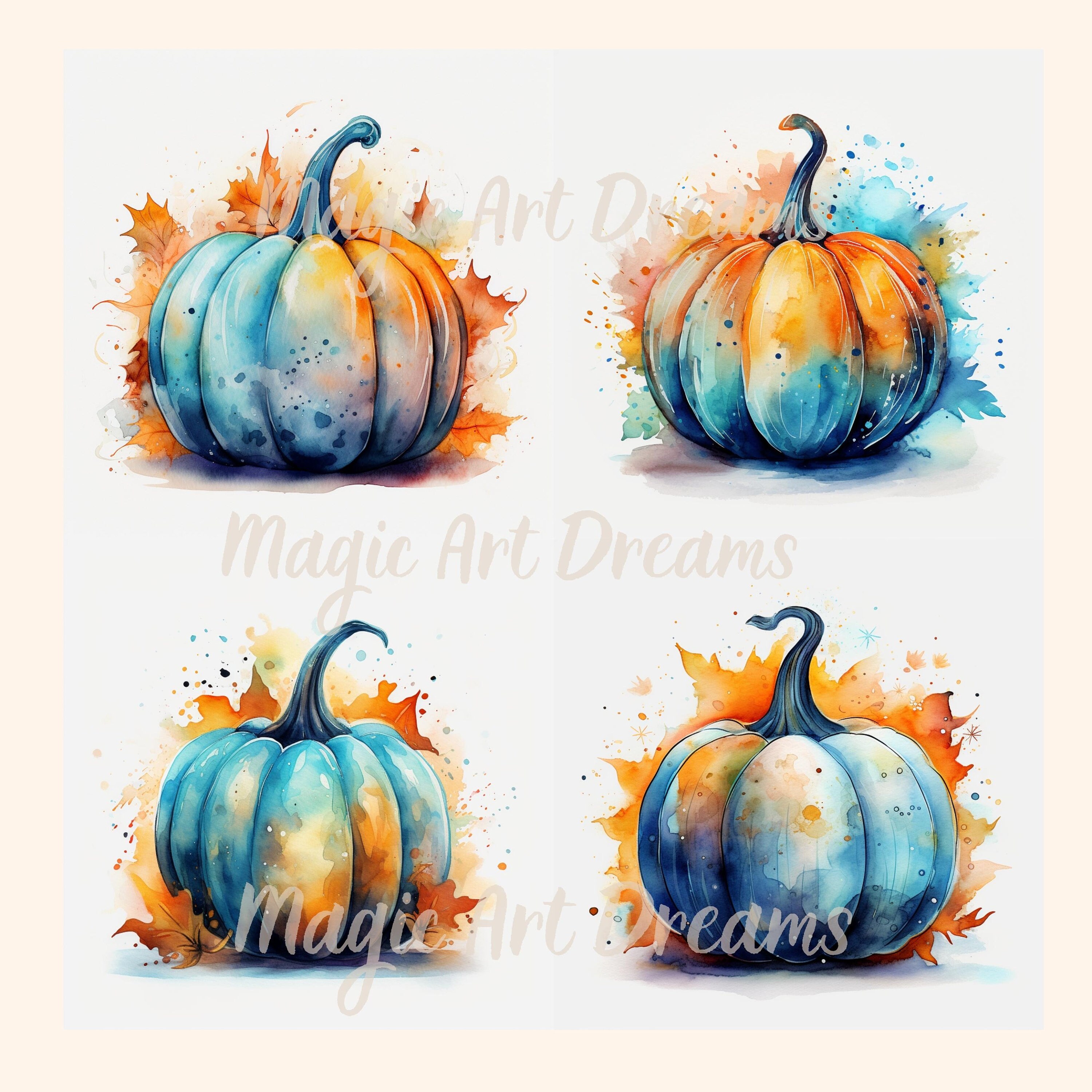 Watercolor Pumpkins Clipart, Full Watercolor in PNG - JPEG Format ...
