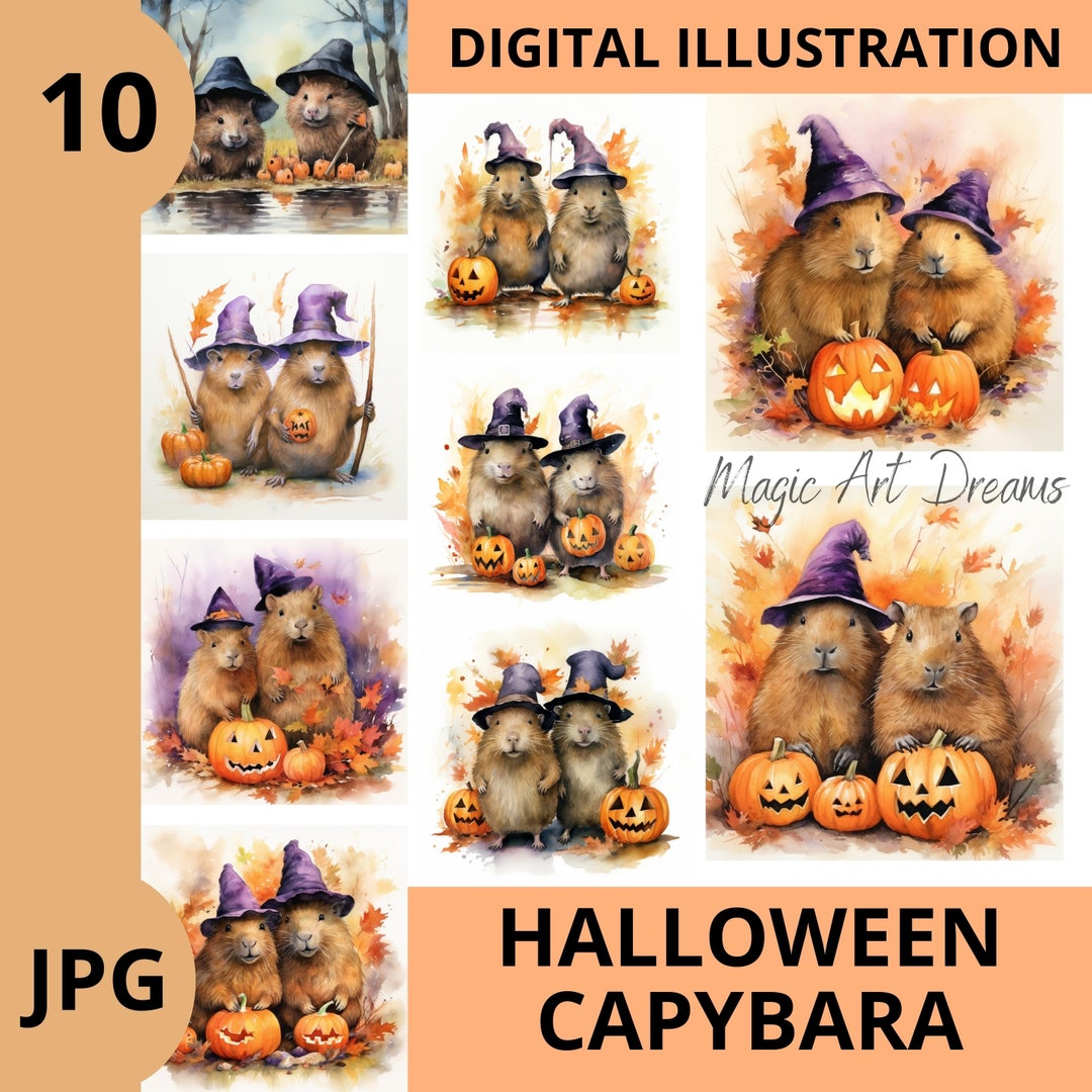 Watercolour Halloween Capybara Clipart, JPG Format, Not Transparent ...