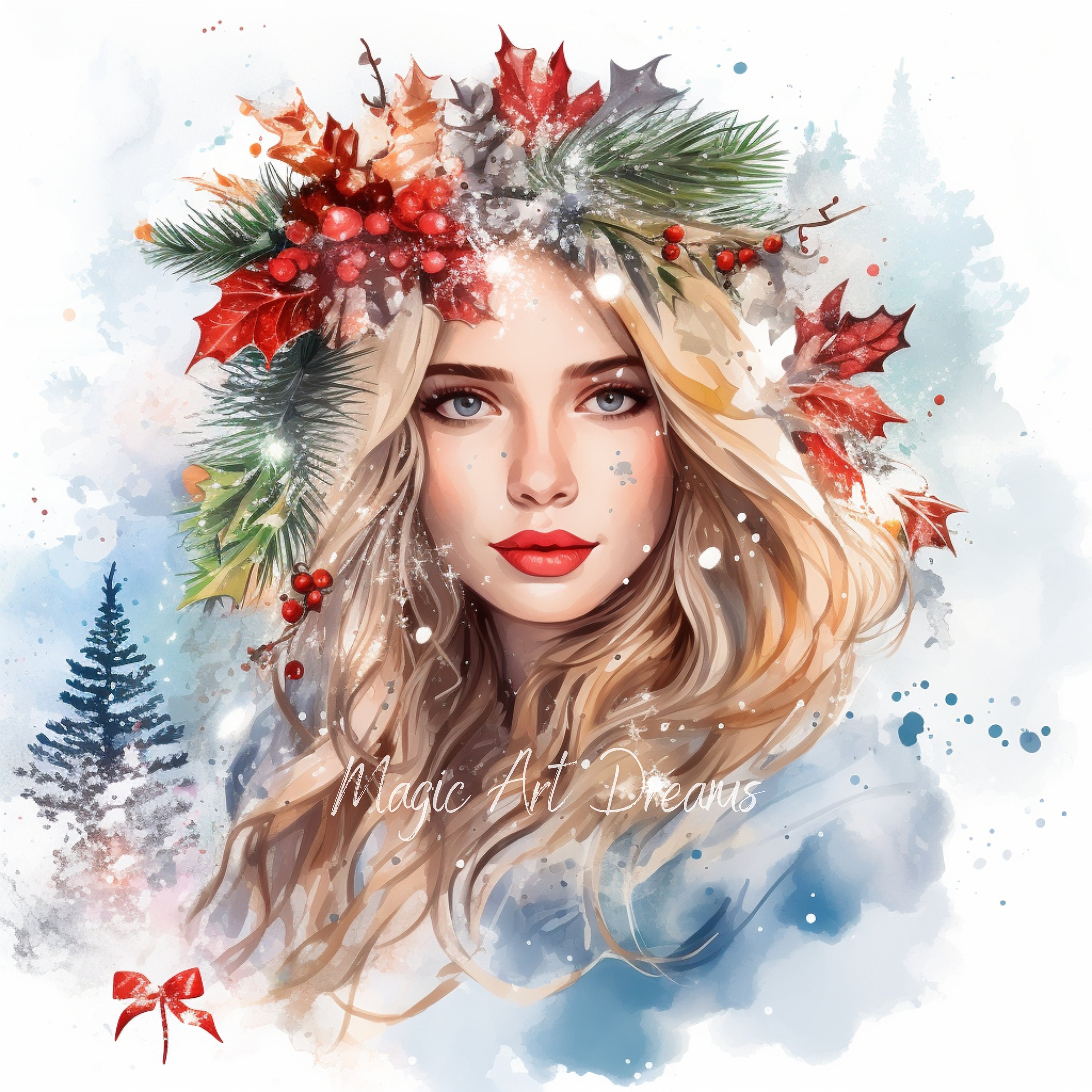 Christmas Girl Watercolor Clipart, Book Scrapping, 10 High Qualityjpg's ...