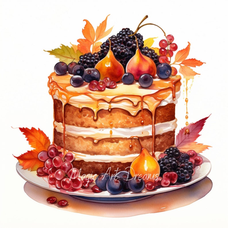 Fall Baking Clipart 13 High Quality Jpgs Watercolor Cake Clipart ...