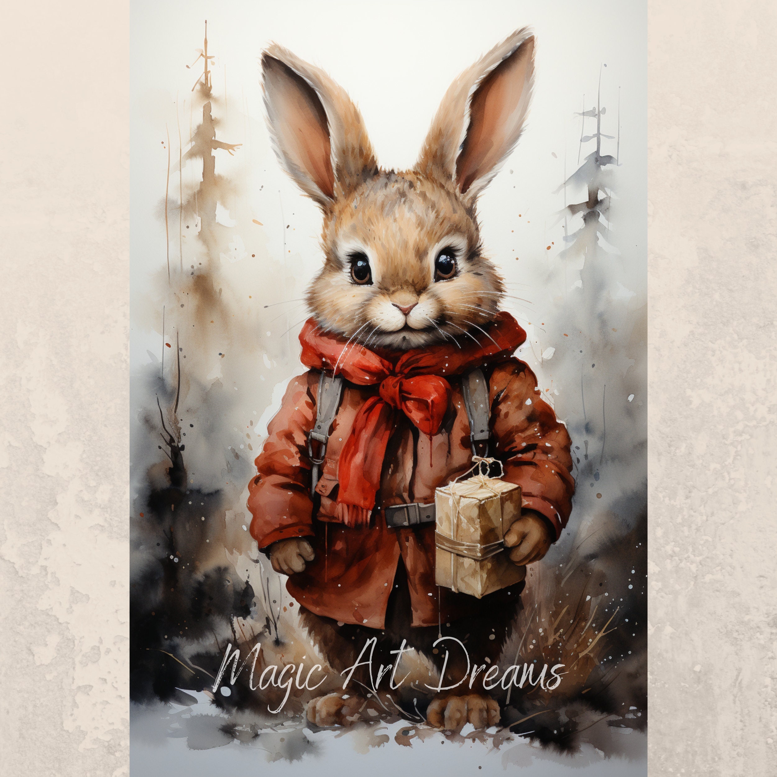 Christmas Bunny With Gift Clipart, Winter Holiday Illustration , 10 ...