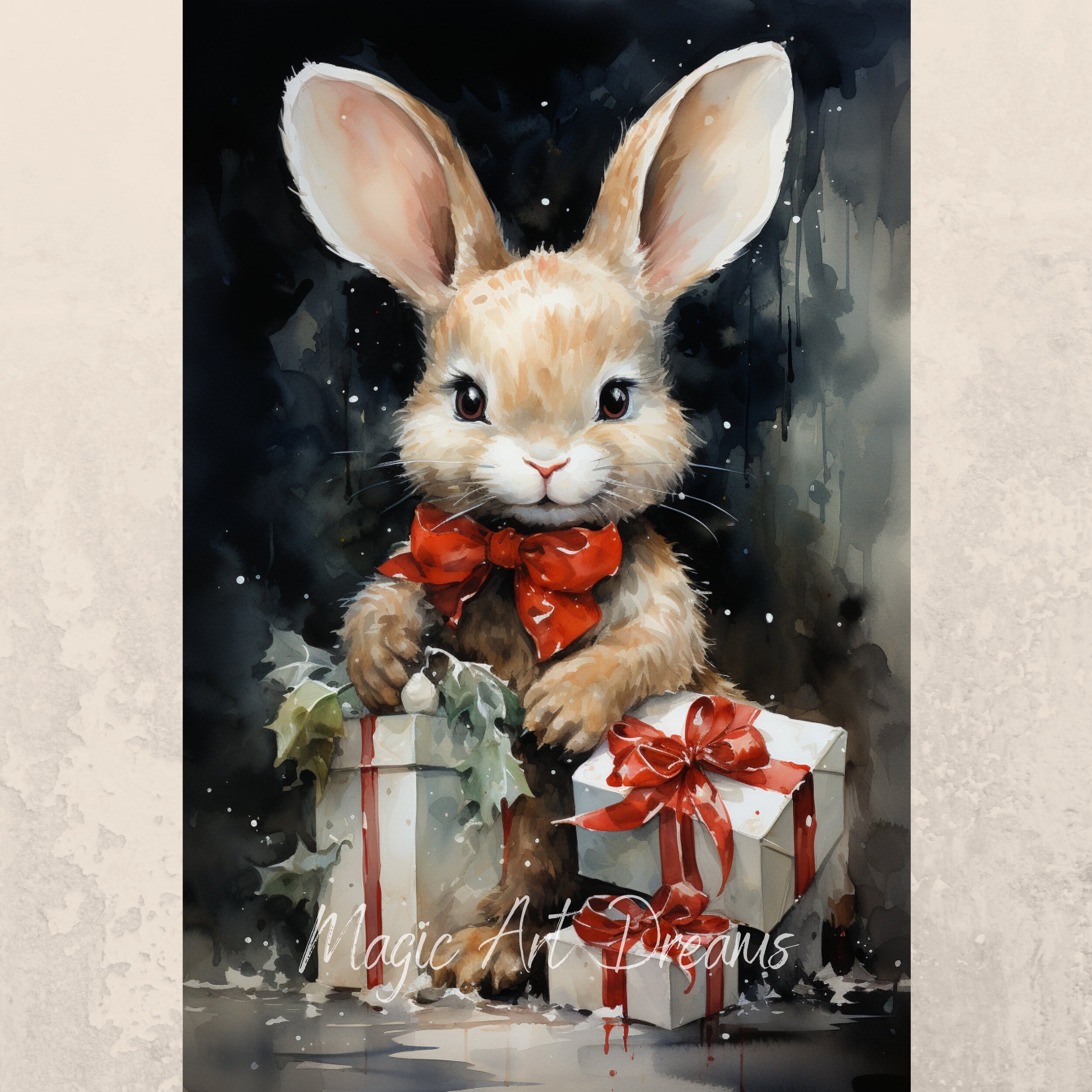 Christmas Bunny With Gift Clipart, Winter Holiday Illustration , 10 ...