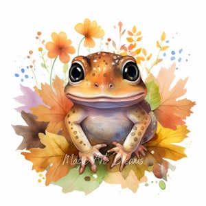 Watercolour Fall Frog Clipart, 18 JPG, Not Transparent Background, Commercial and Personal Use ...