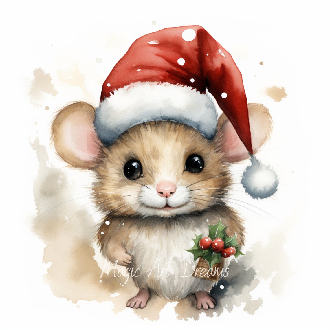 Festive Christmas Cute Mouse, Watercolor Clipart, Book Scrapping, 14 ...