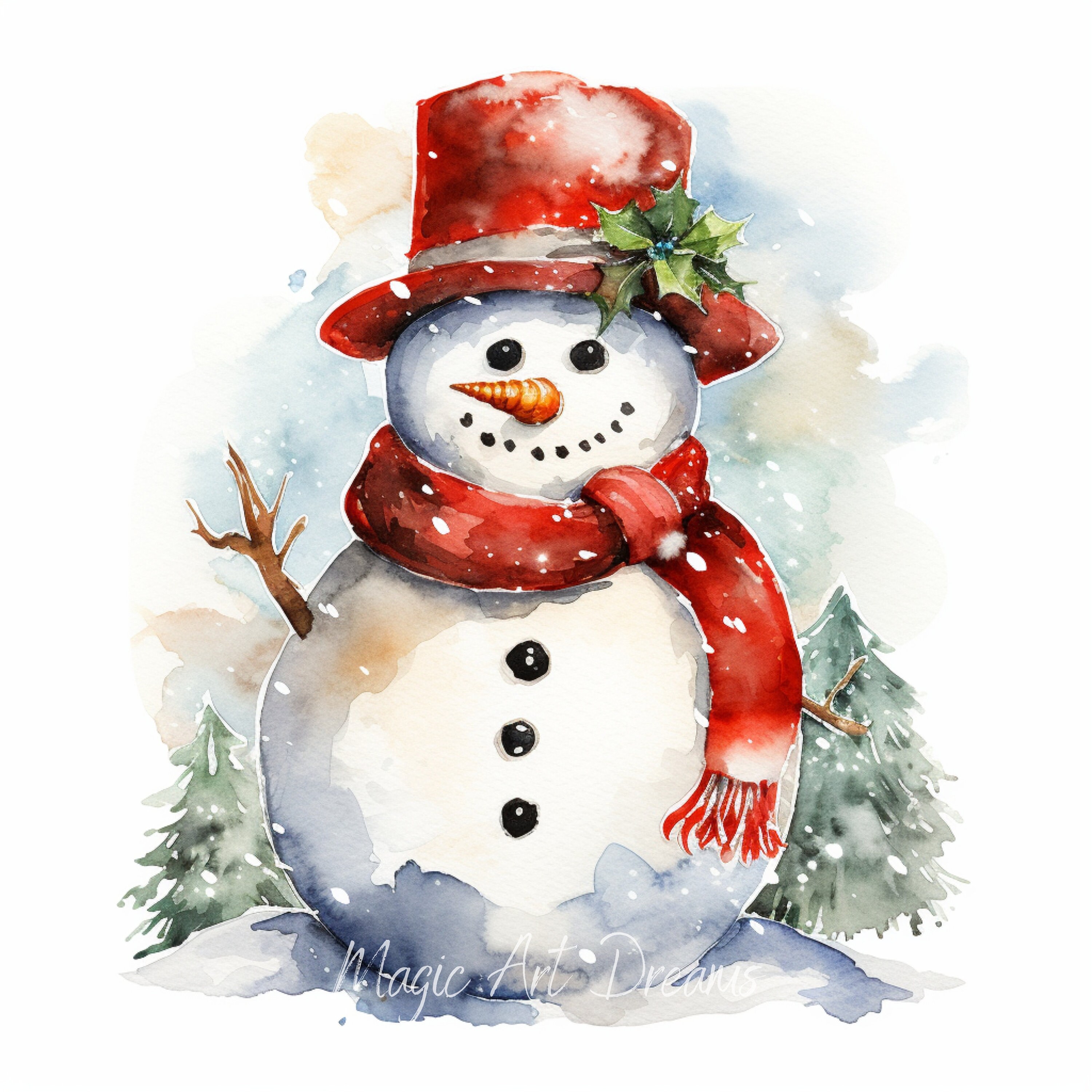 Festive Christmas Snowman Watercolor Clipart Book Scrapping - Etsy