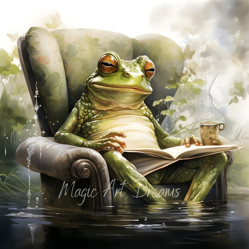 Watercolor Clipart of a Fabulous Toad Reading a Book, 20 Jpgs, Digital ...