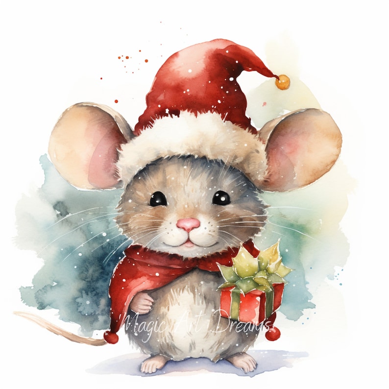 Festive Christmas Cute Mouse, Watercolor Clipart, Book Scrapping, 14 ...