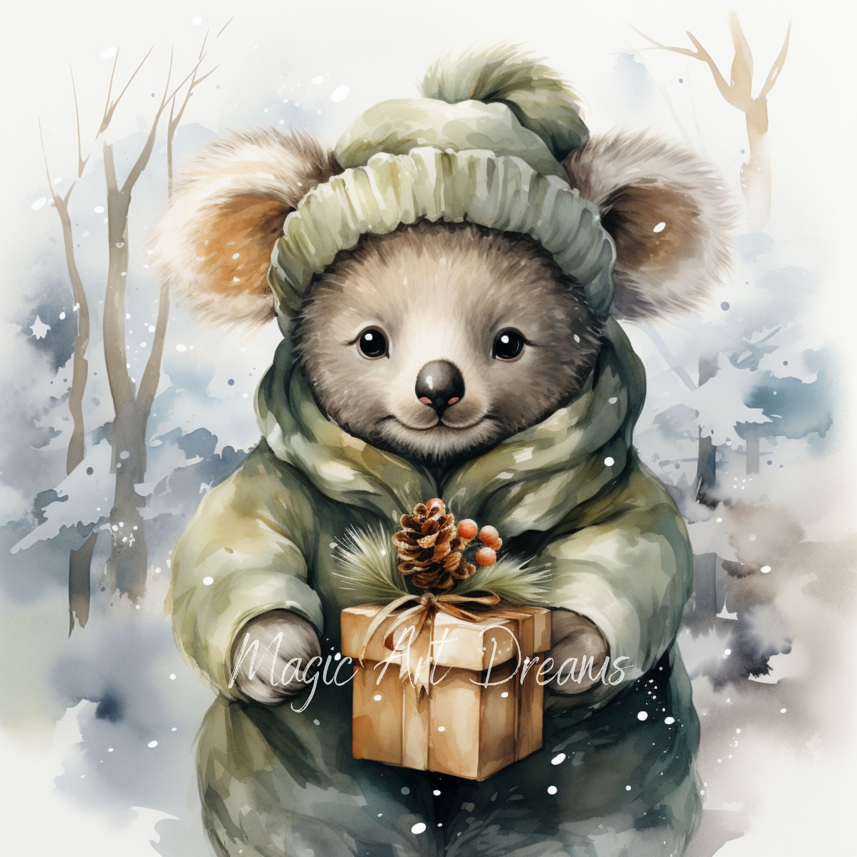 Watercolor Christmas Koala Clipart Bundle, Winter Animal Clipart for ...