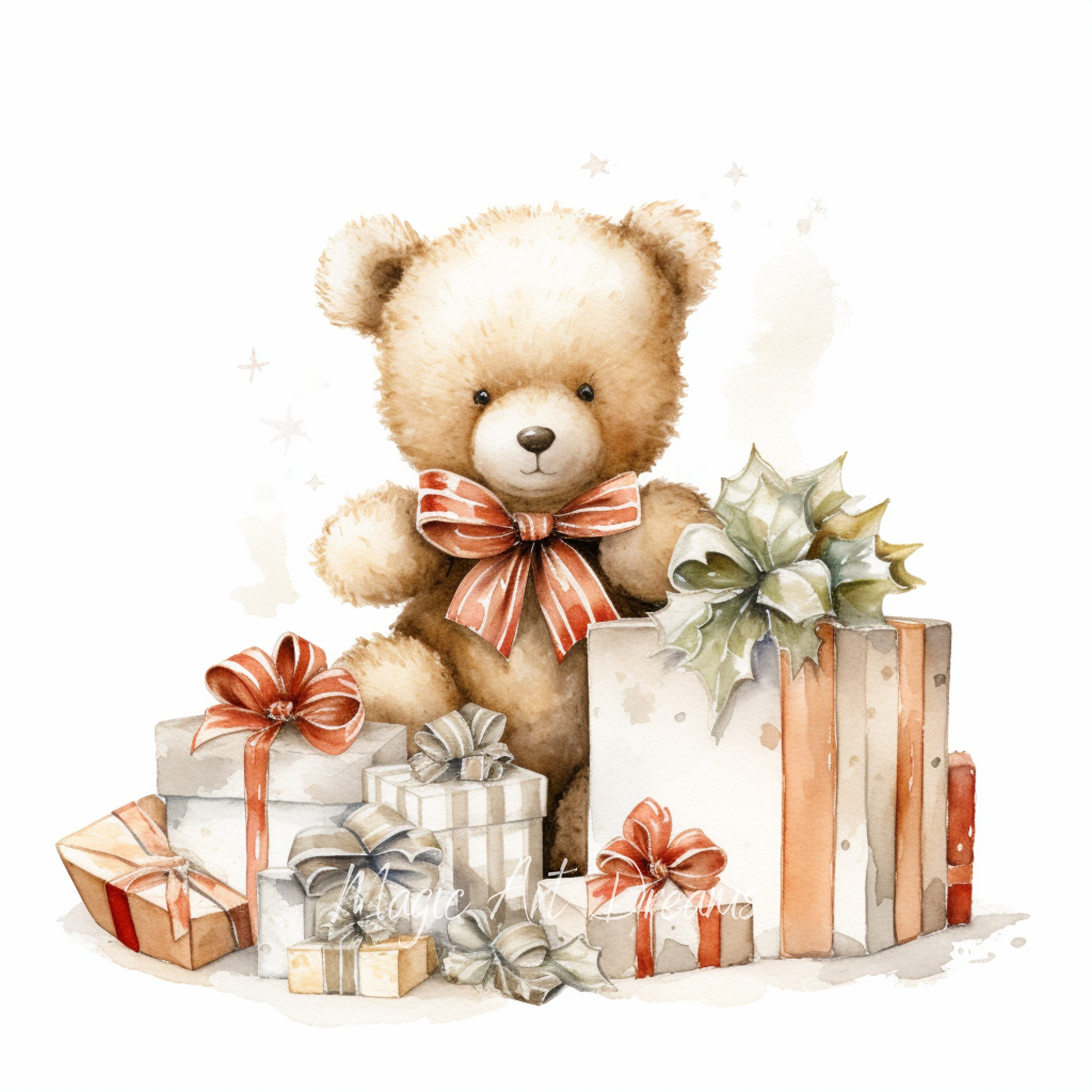 Christmas Cute Bear With Gifts Near the Christmas Tree, Watercolor ...