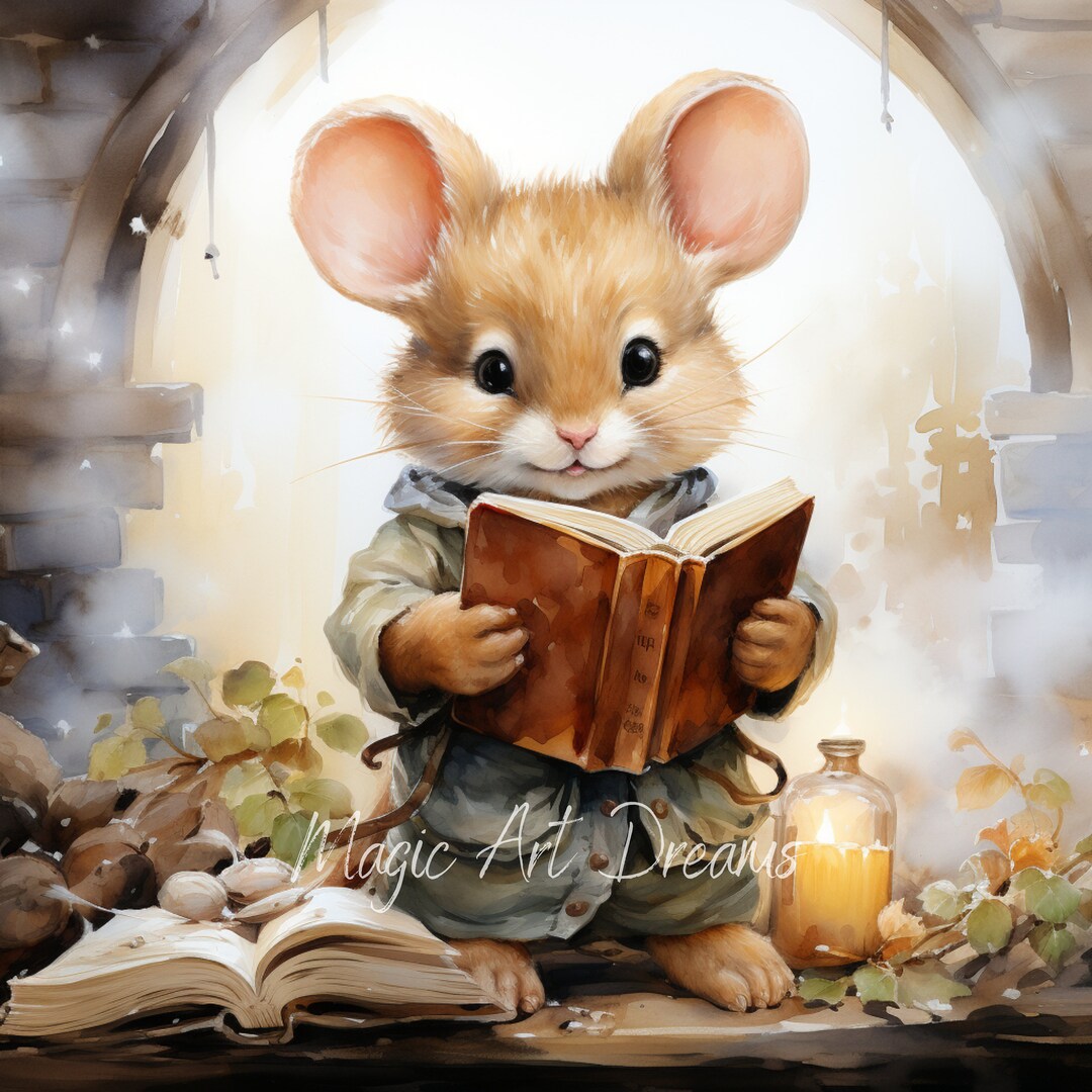 Watercolor Christmas Mouse Reading Book Clipart 15 High Quality Jpgs ...