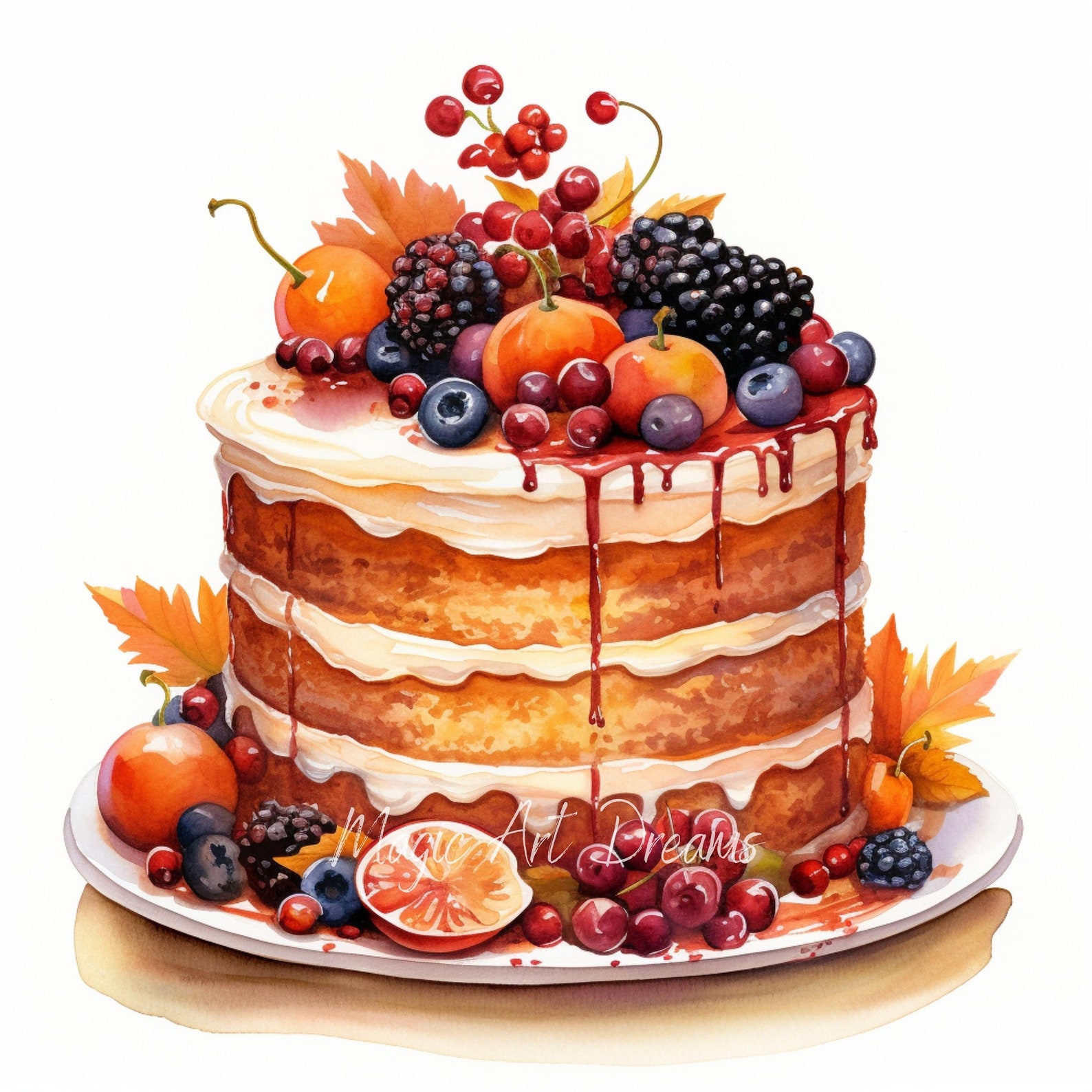Fall Baking Clipart 13 High Quality Jpgs Watercolor Cake Clipart ...