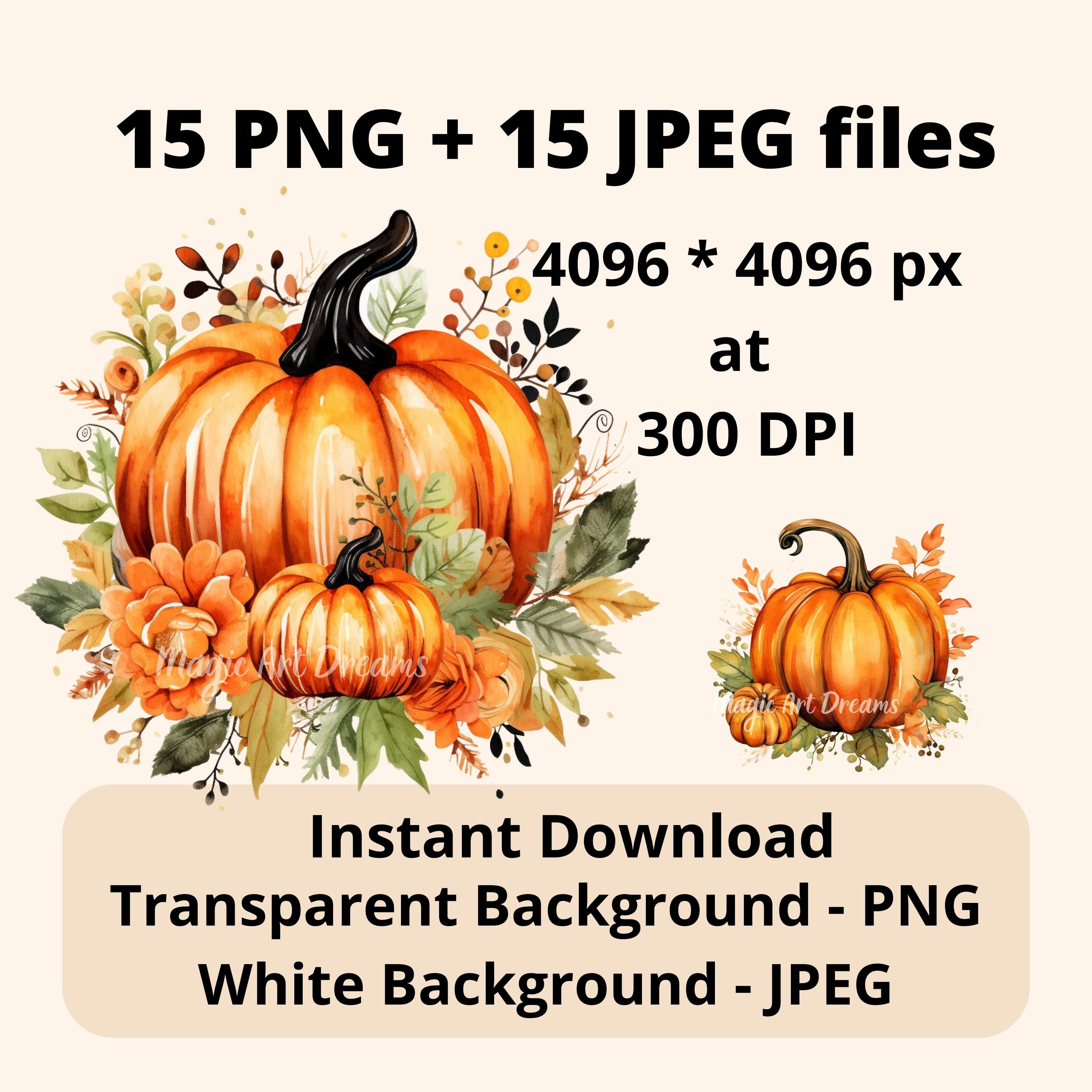 Watercolor Pumpkin Clipart, Autumn Watercolor in PNG JPEG Format ...