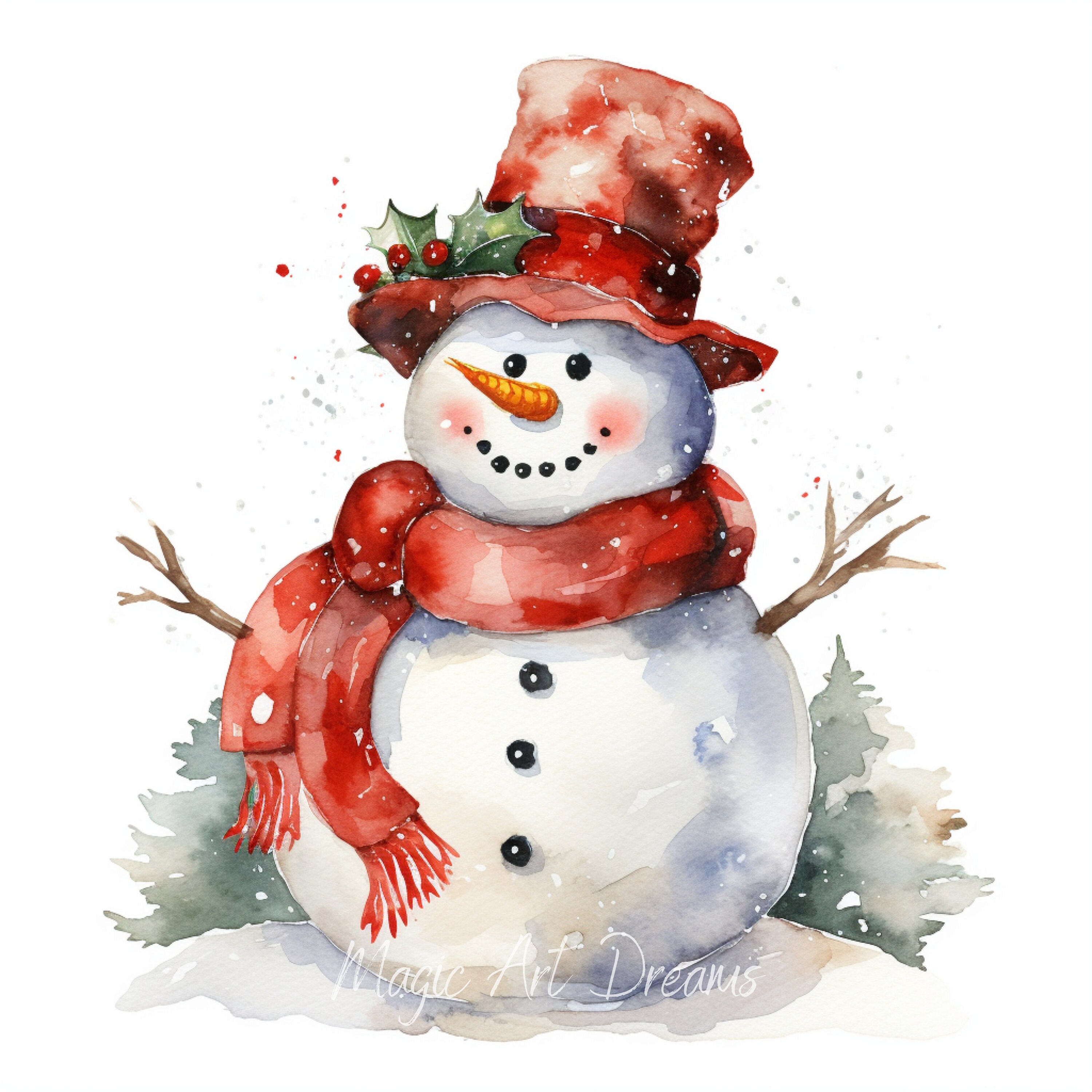 Festive Christmas Snowman Watercolor Clipart Book Scrapping - Etsy