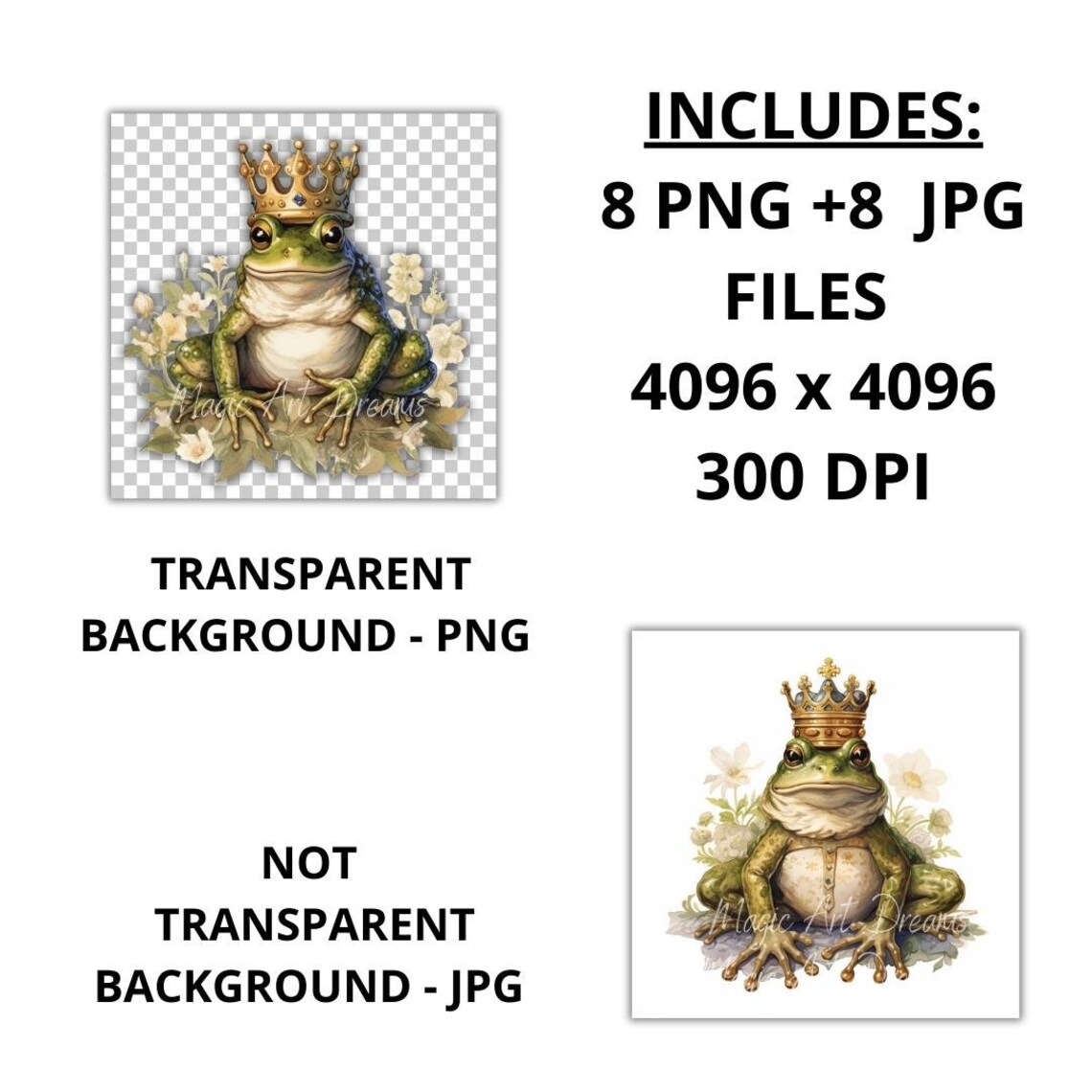 Fairy Tale Frog Clipart Bundle Watercolour PNG + JPG Files, Digital ...