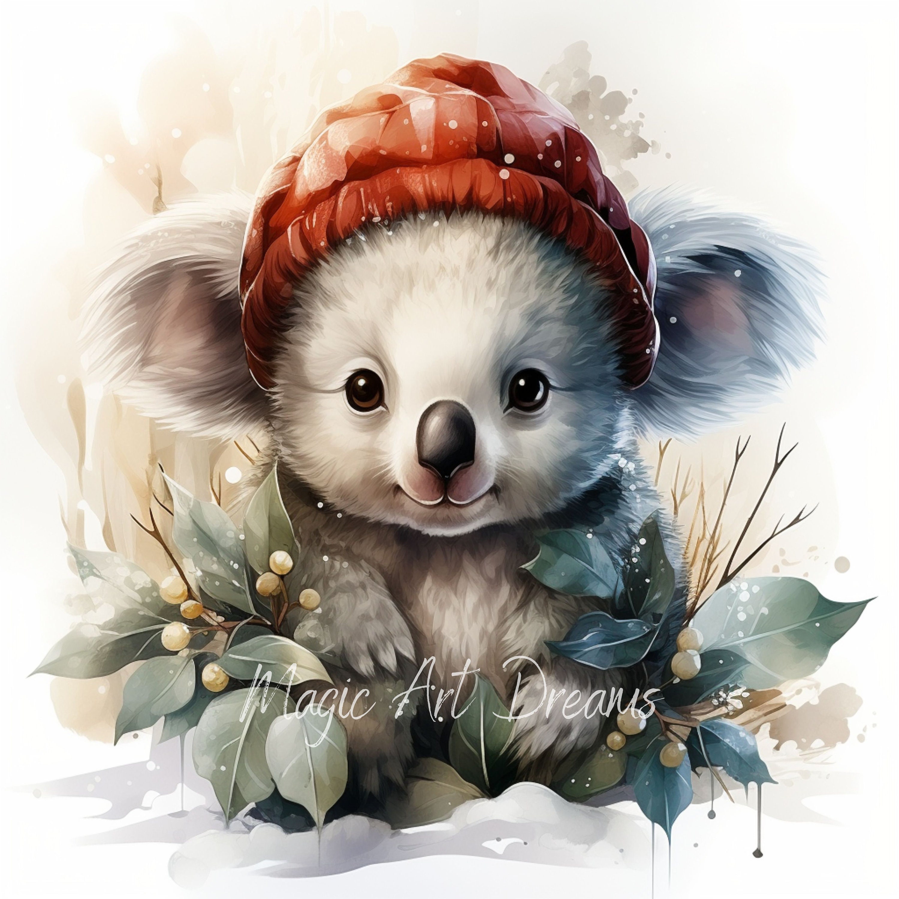 Watercolor Christmas Koala Clipart Bundle, Winter Animal Clipart for ...