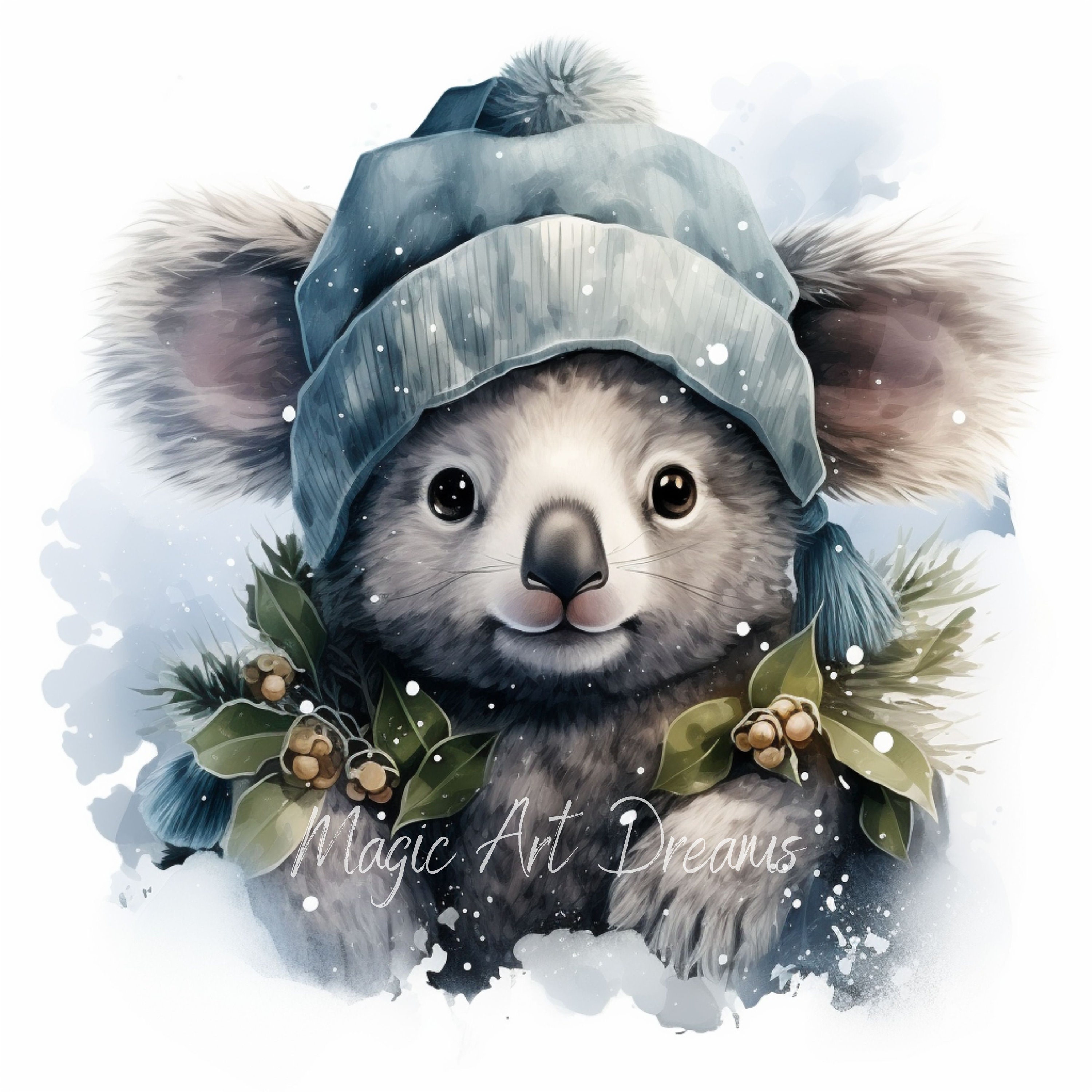 Watercolor Christmas Koala Clipart Bundle, Winter Animal Clipart for ...
