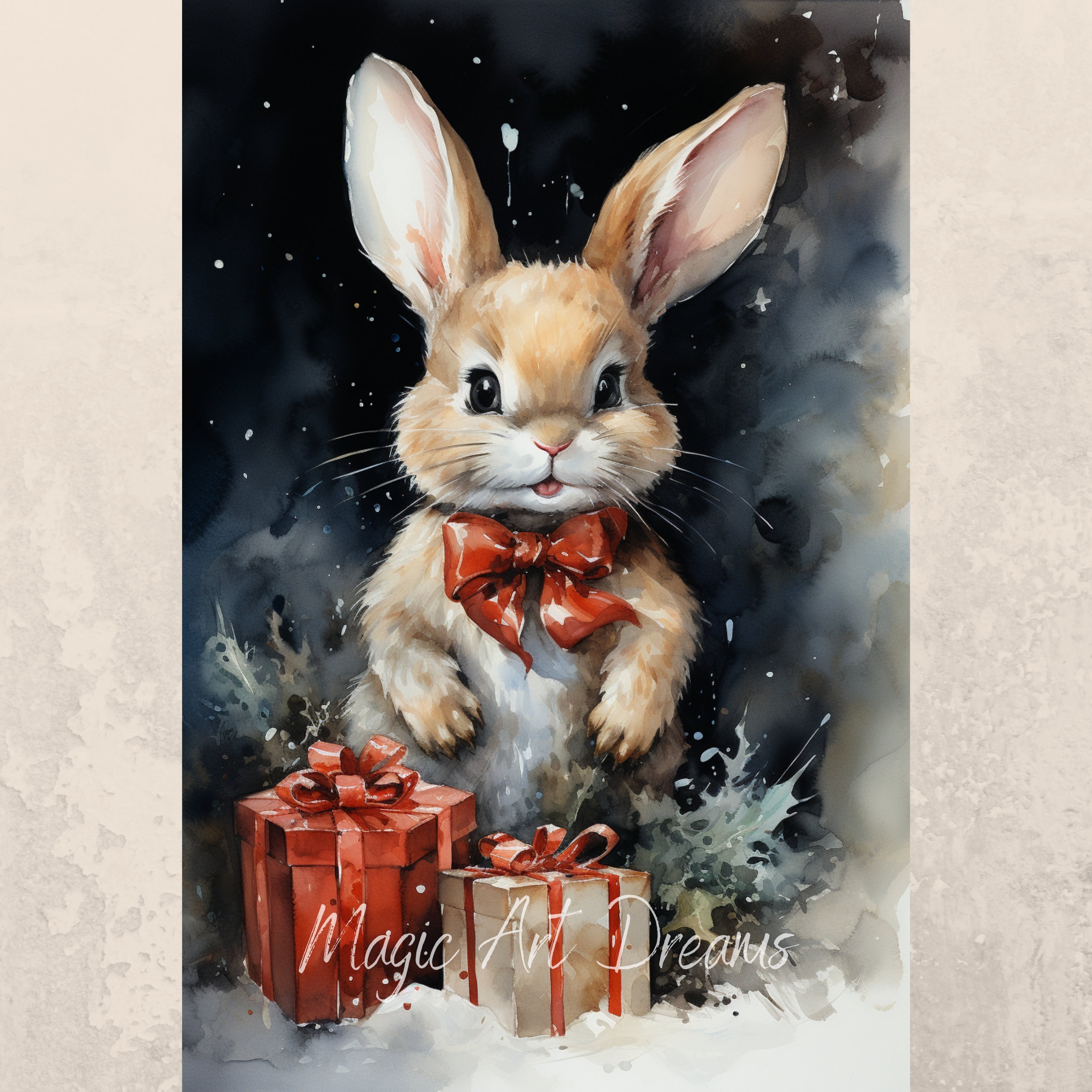 Christmas Bunny With Gift Clipart, Winter Holiday Illustration , 10 ...