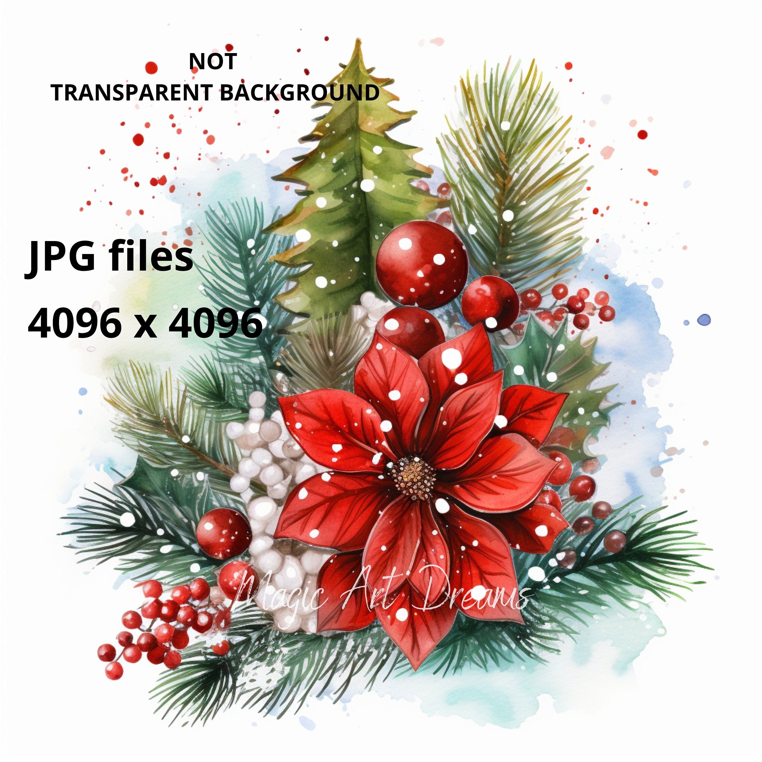 Watercolor Floral Christmas Flowers Clipart, Winter Flowers Christmas ...