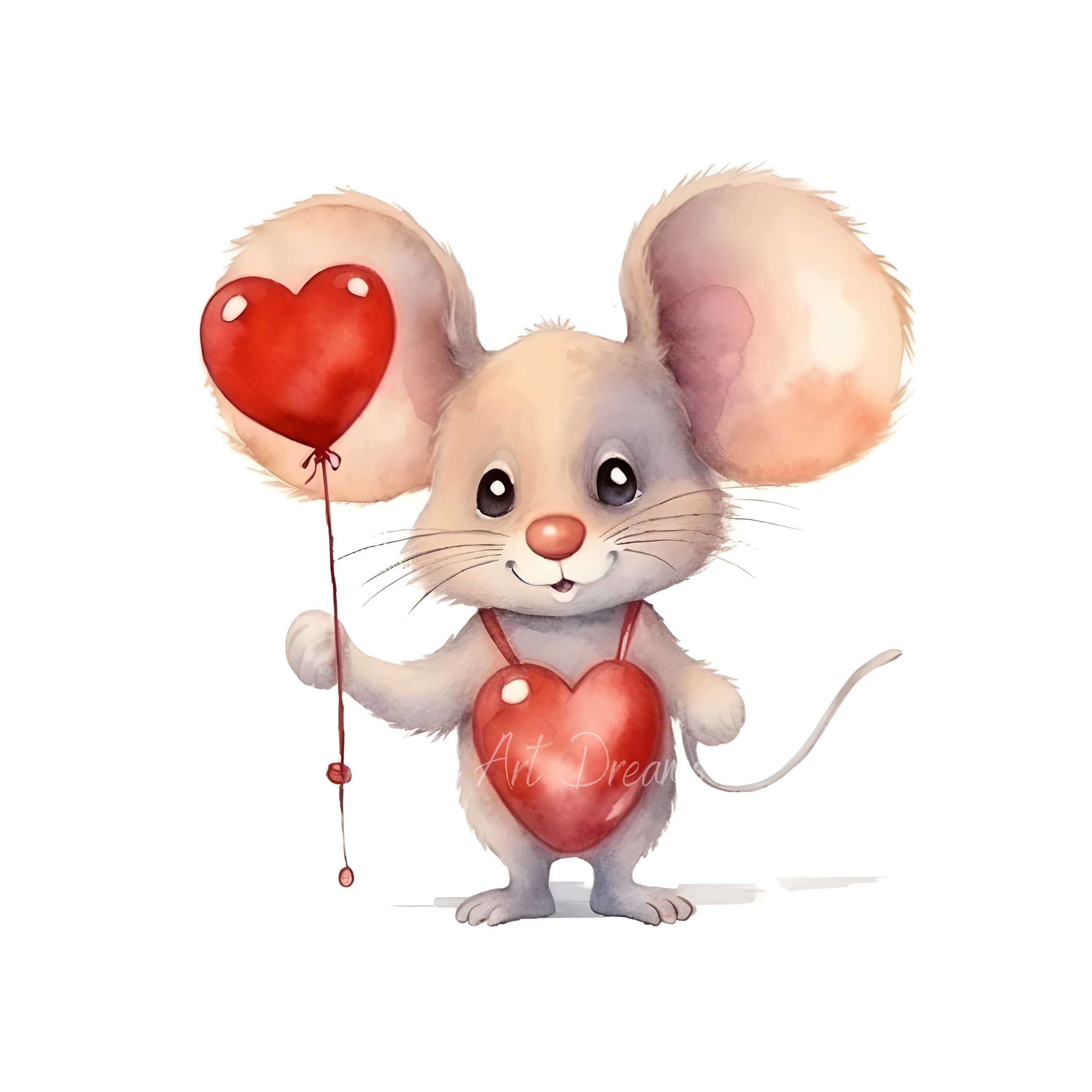 Watercolour Mouse With a Heart, 19 Jpgs, Download, Valentines Day ...
