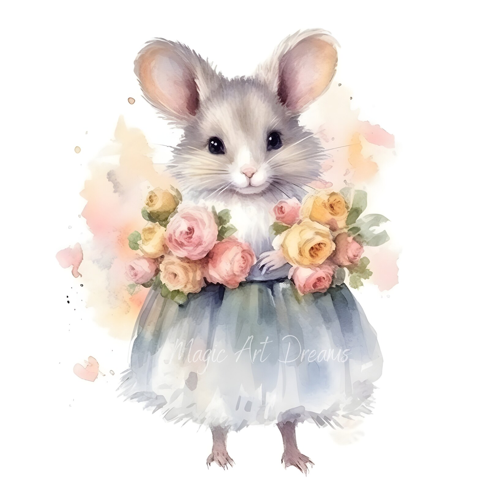 Watercolour Mouse With Flowers Clipart 43 High Quality Jpgs, Digital ...