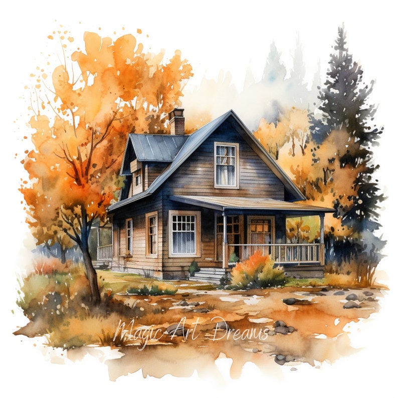Autumn Watercolor Clipart, 14 JPG, Illustration of an Autumn Landscape ...