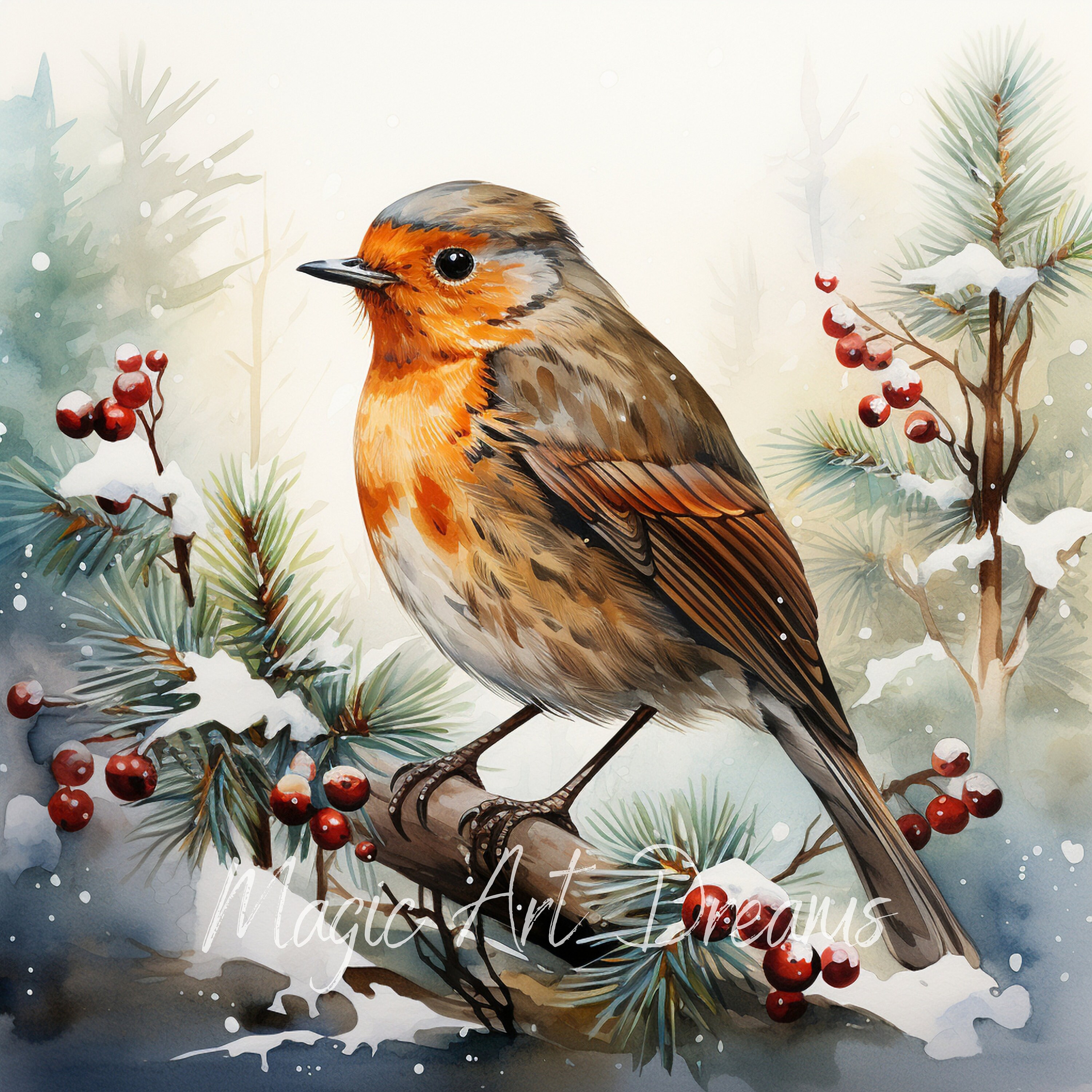 Watercolor Christmas Robin Clipart, 16 High Quality Jpgs, Digital Paper ...