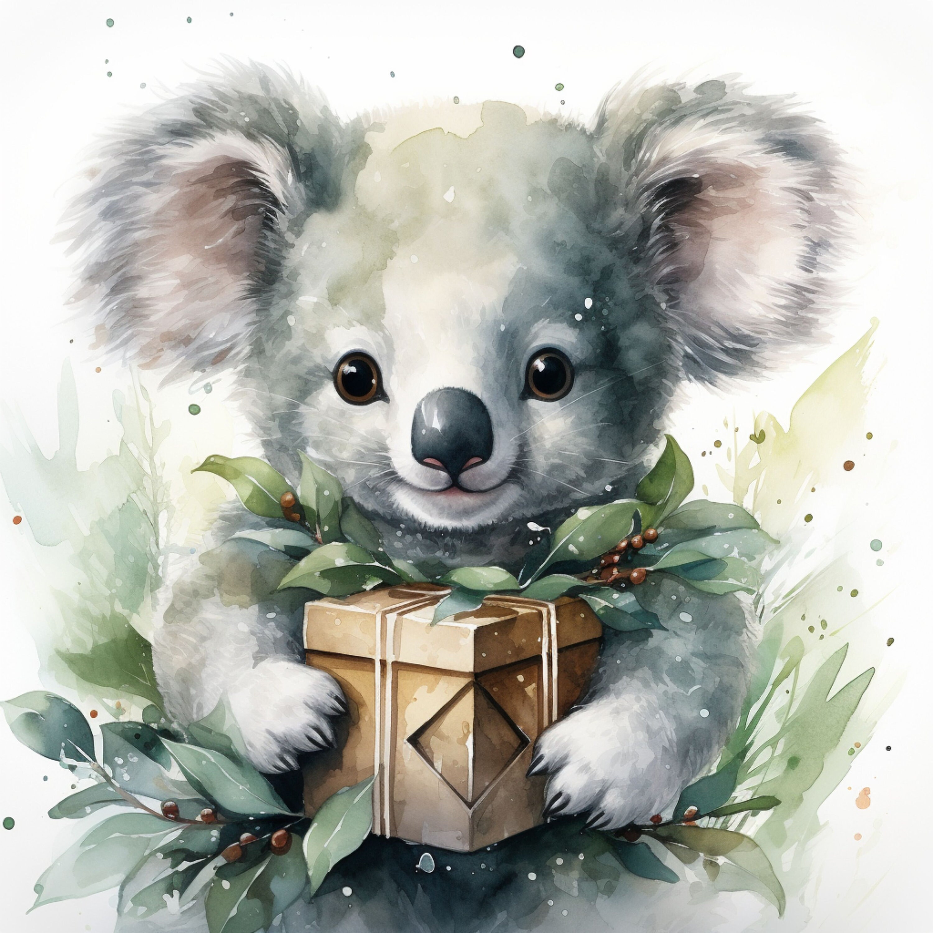 Watercolor Christmas Koala Clipart Bundle, Winter Animal Clipart for ...