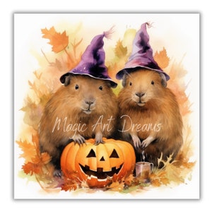 Watercolour Halloween Capybara Clipart, JPG Format, Not Transparent ...