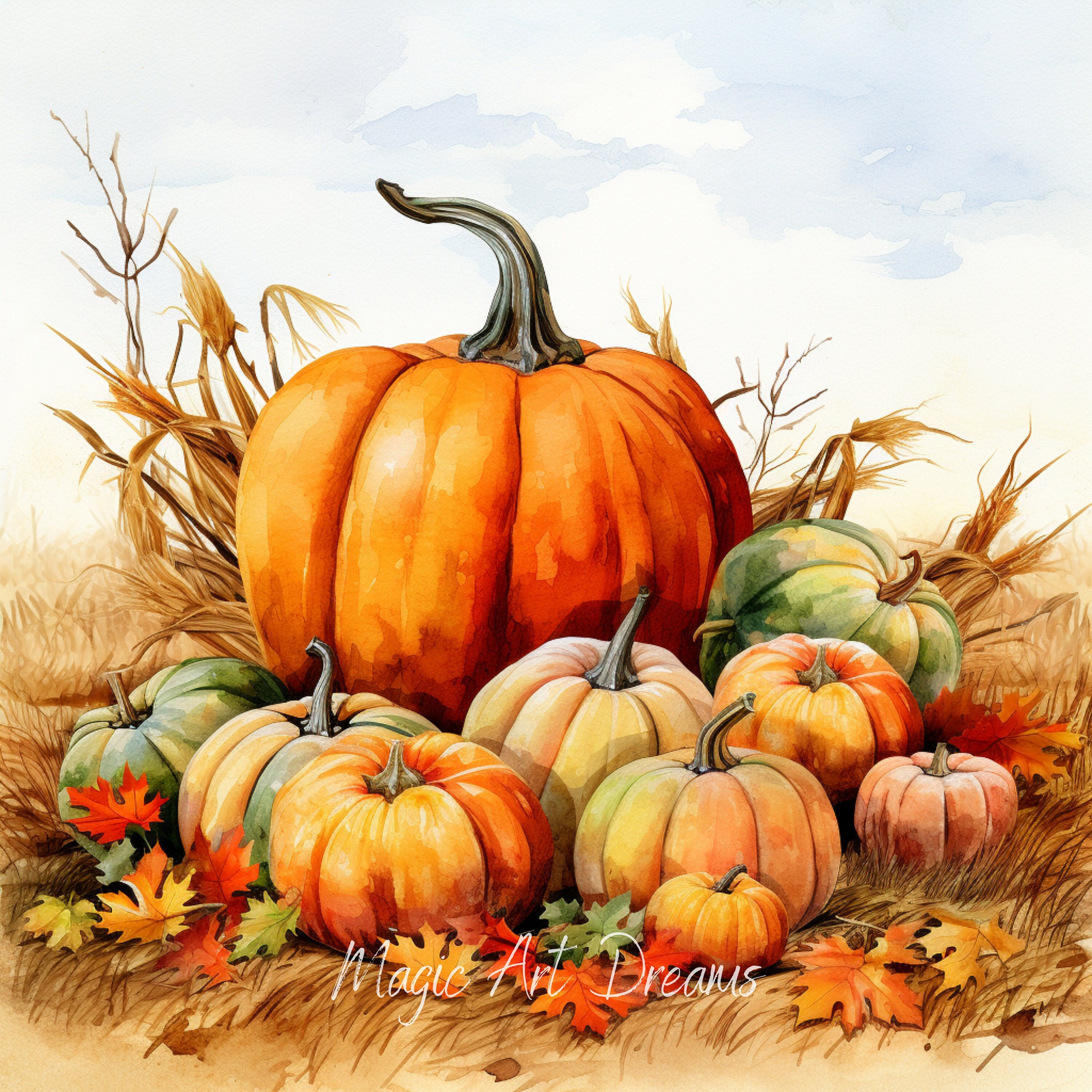 Digital Pumpkins Clipart - 12 Fall Watercolour in JPG Format Instant ...