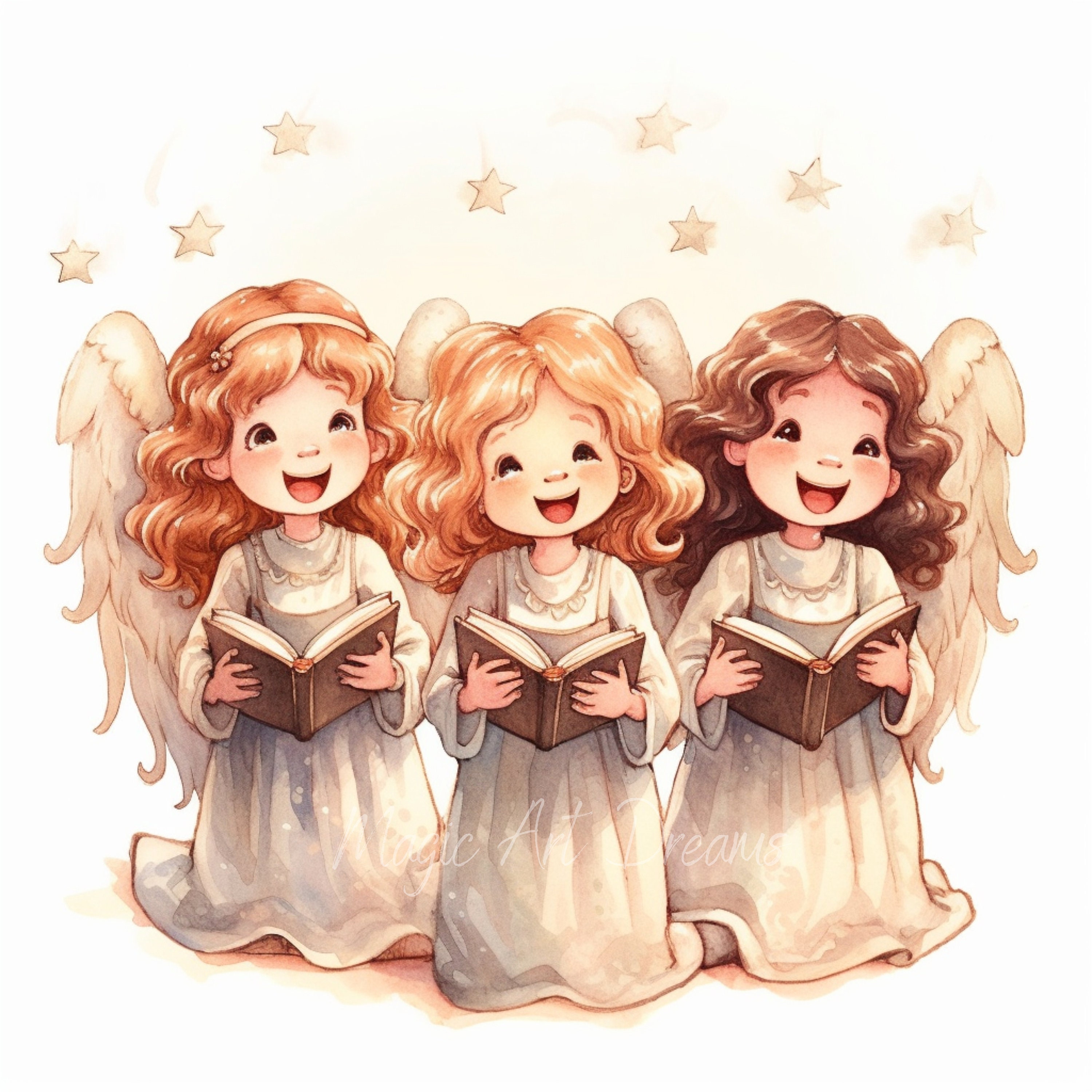 Adorable Little Angels Singing Christmas Carols Clipart, 20 JPG, Merry ...