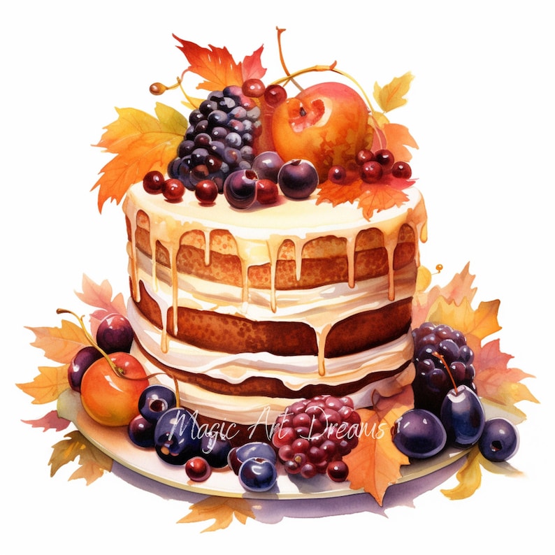 Fall Baking Clipart 13 High Quality Jpgs Watercolor Cake Clipart ...