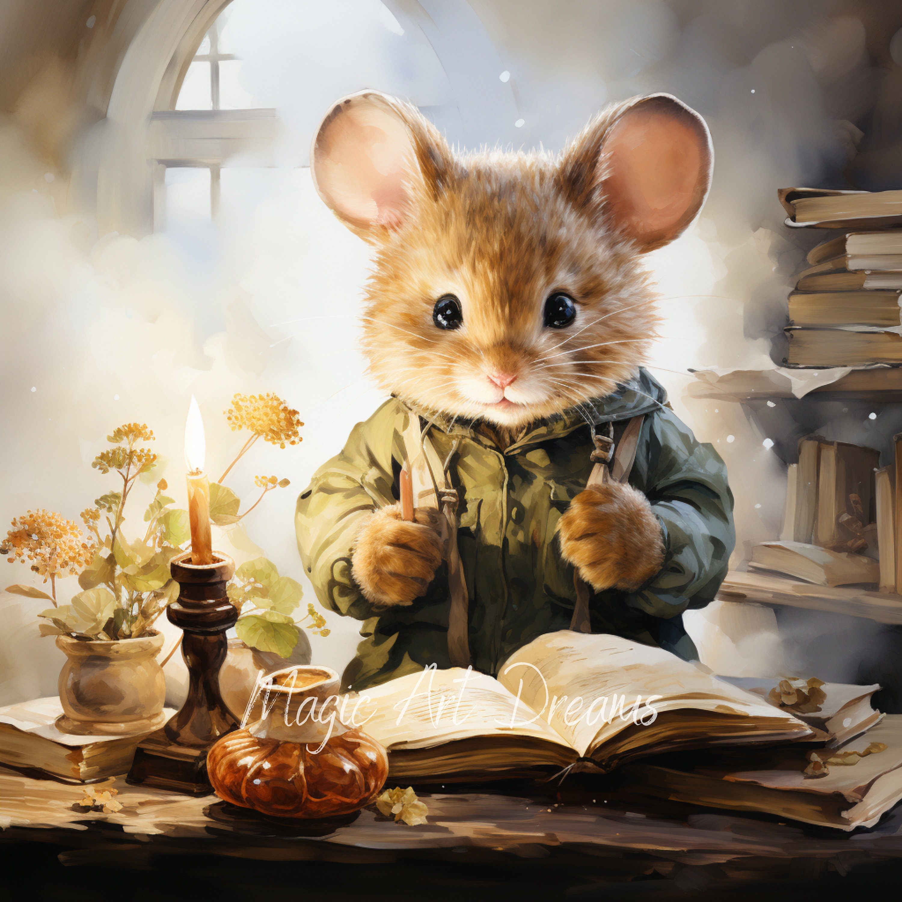 Watercolor Christmas Mouse Reading Book Clipart 15 High Quality Jpgs ...