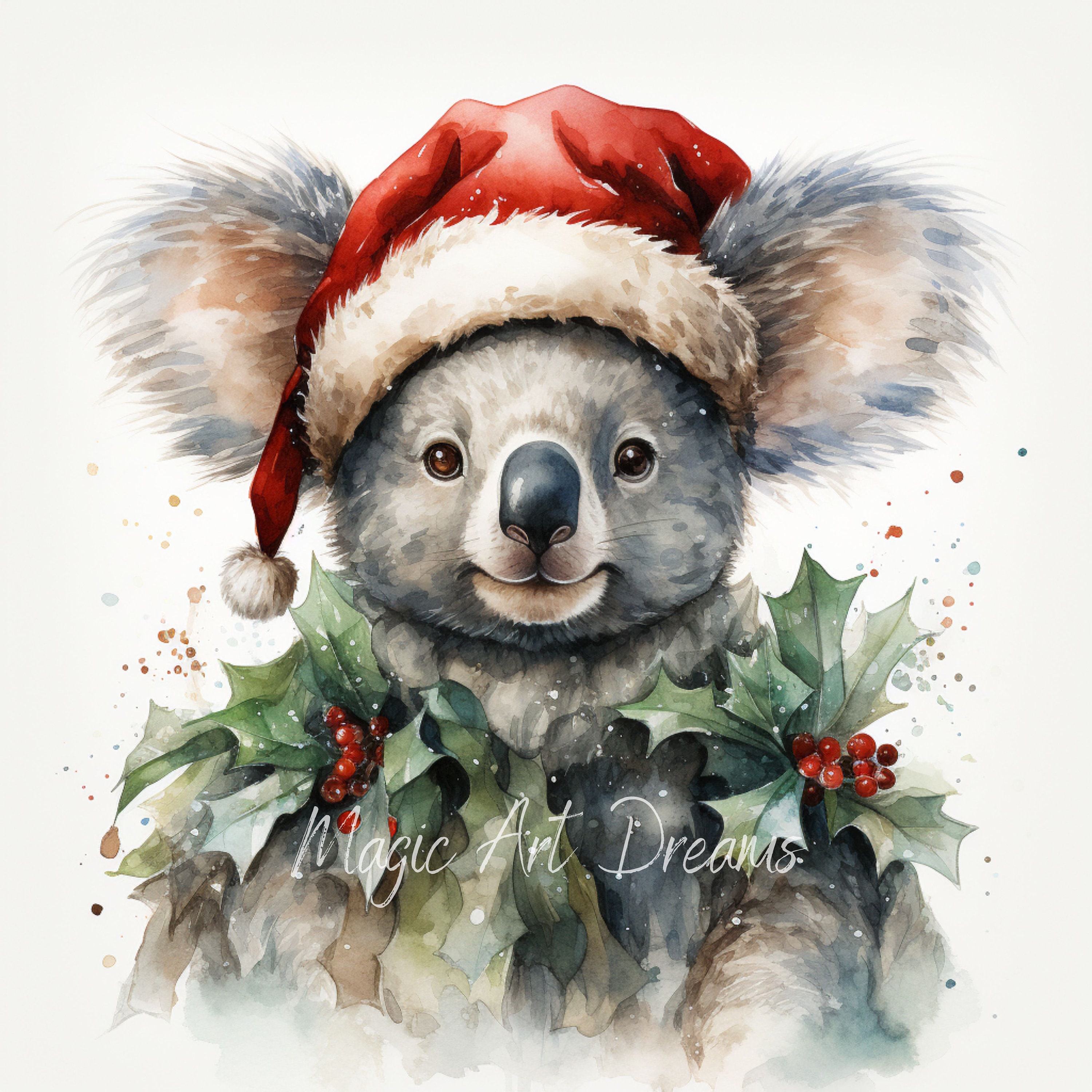 Watercolor Christmas Koala Clipart Bundle, Winter Animal Clipart for ...