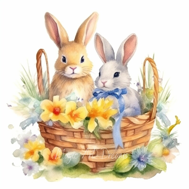 Watercolour Easter Bunnies Clipart, 24 Jpgs, Spring Rabbits ...